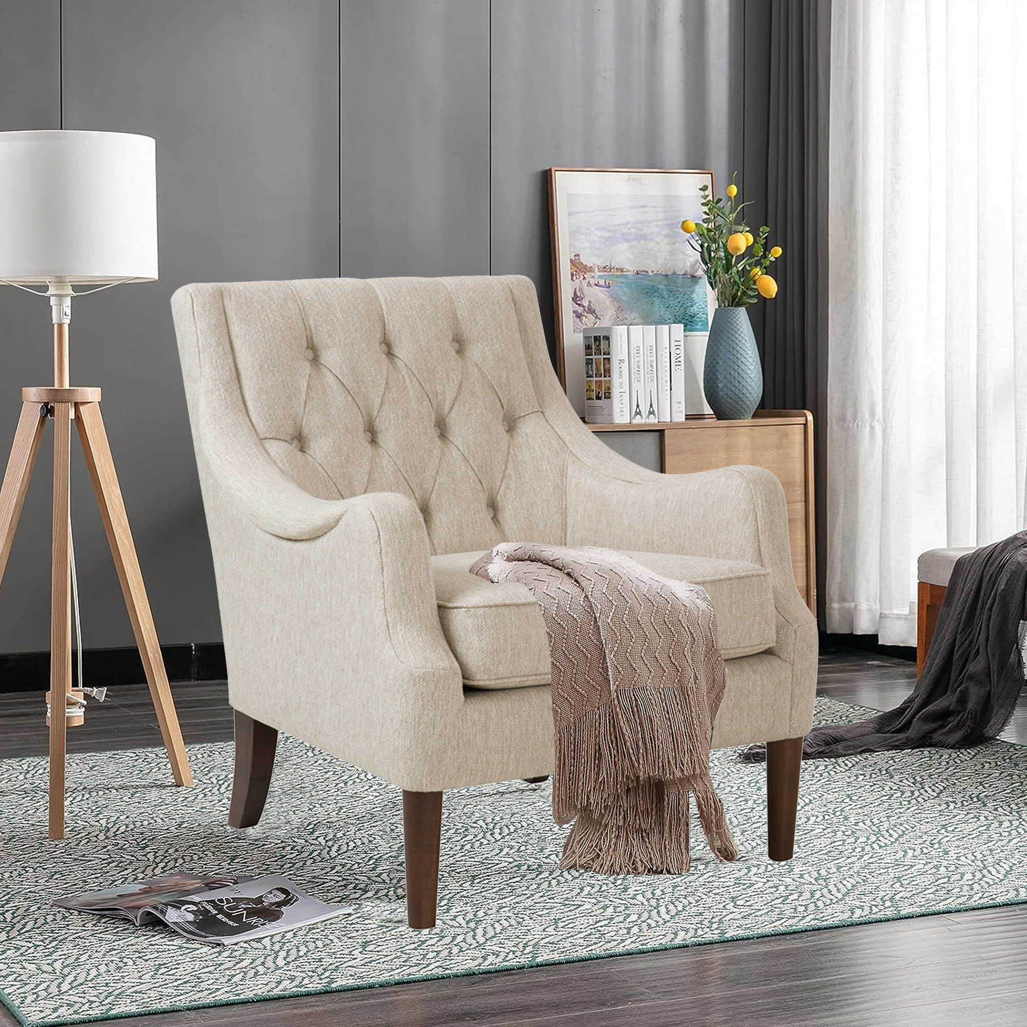 Wildon Home® Upholstered Button Tufted Swoop Arm Accent Chair ,Accent ...