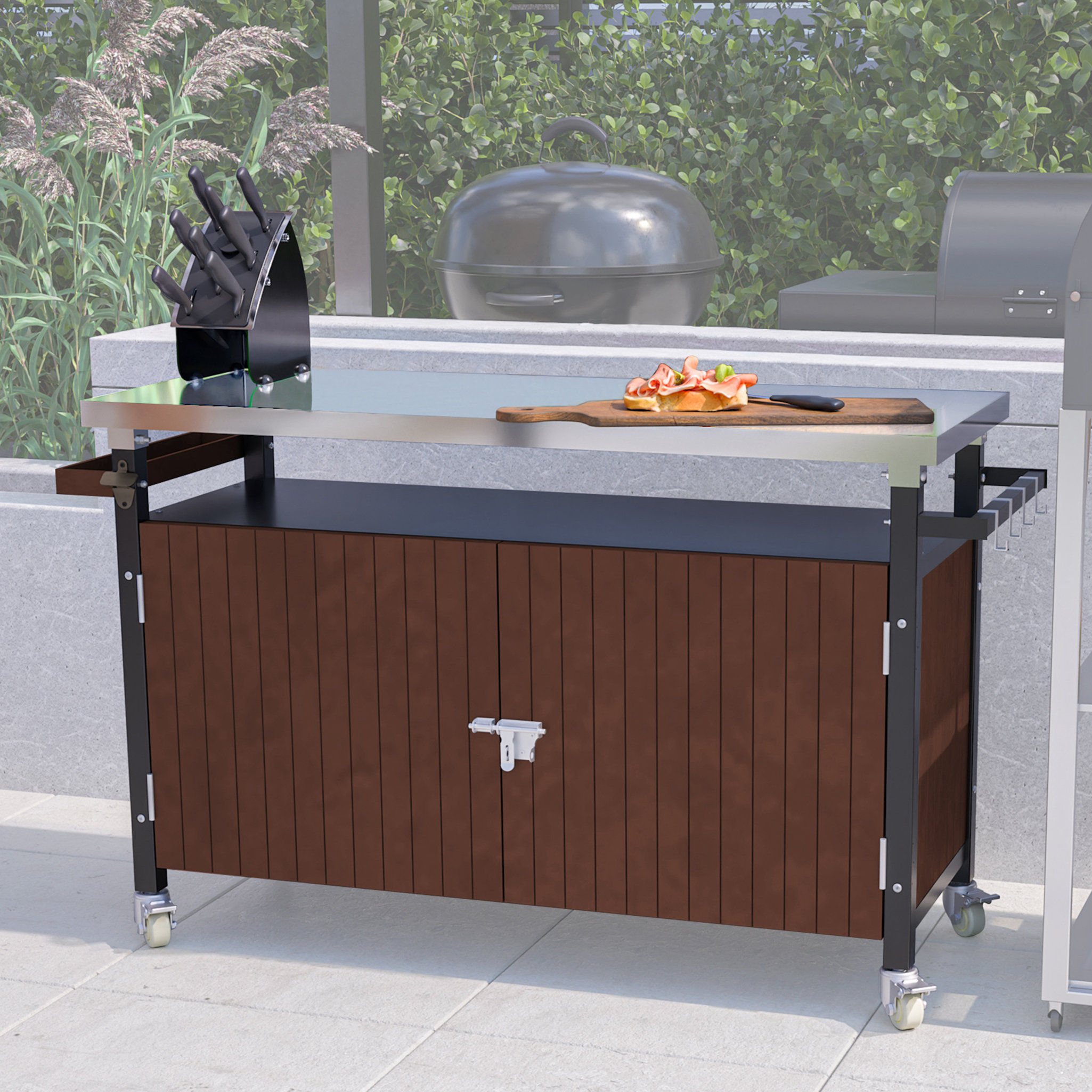 Latitude Run® Outdoor Grill Cart With Stainless Steel Tabletop, Storage ...