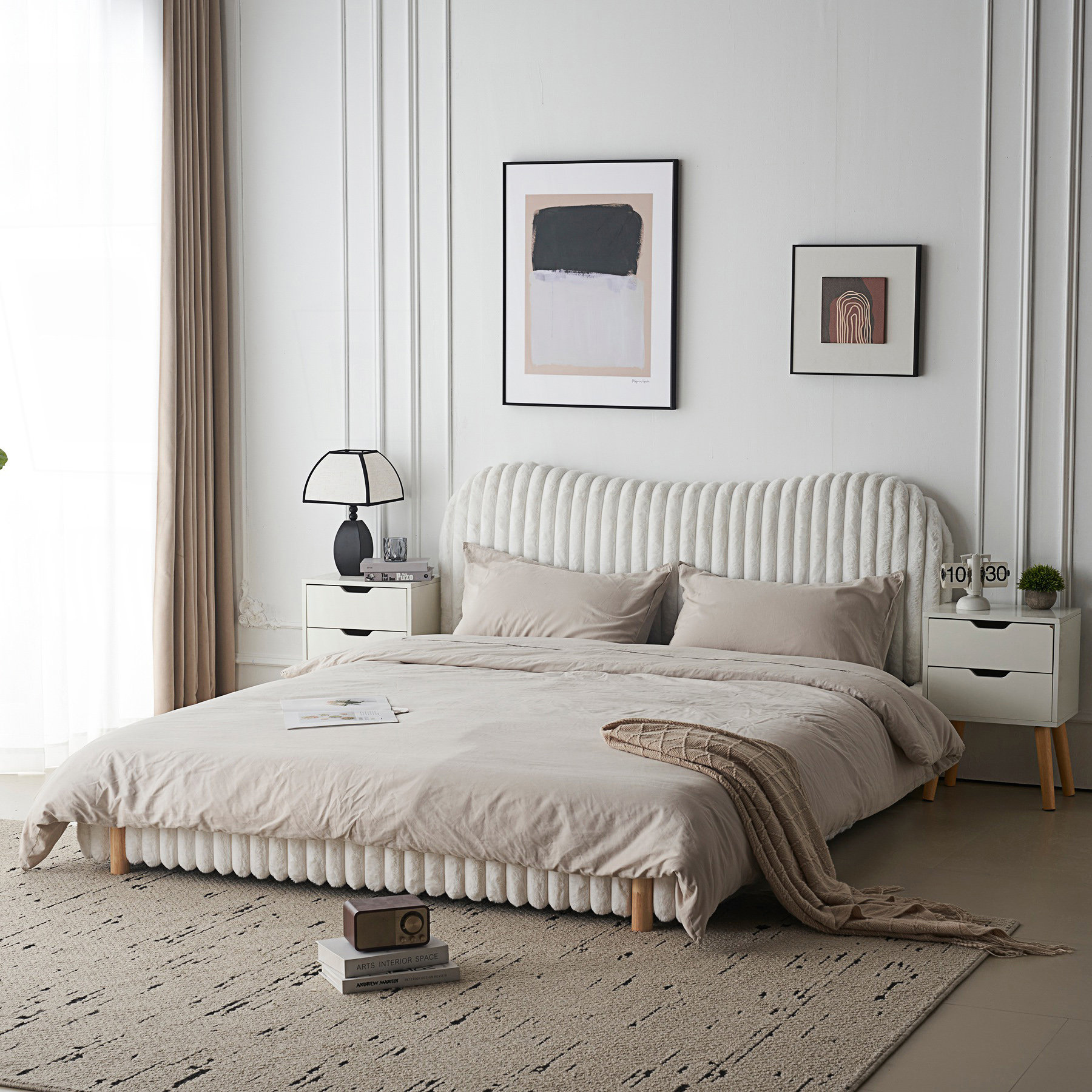 Latitude Run® Upholstered Bed With Wavy Headboard & Vertical Stitching ...