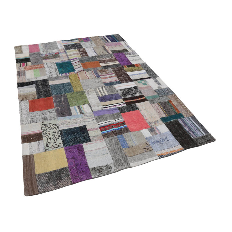 Lofy Grey Patchwork Wool Handmade Area Rug | Wayfair