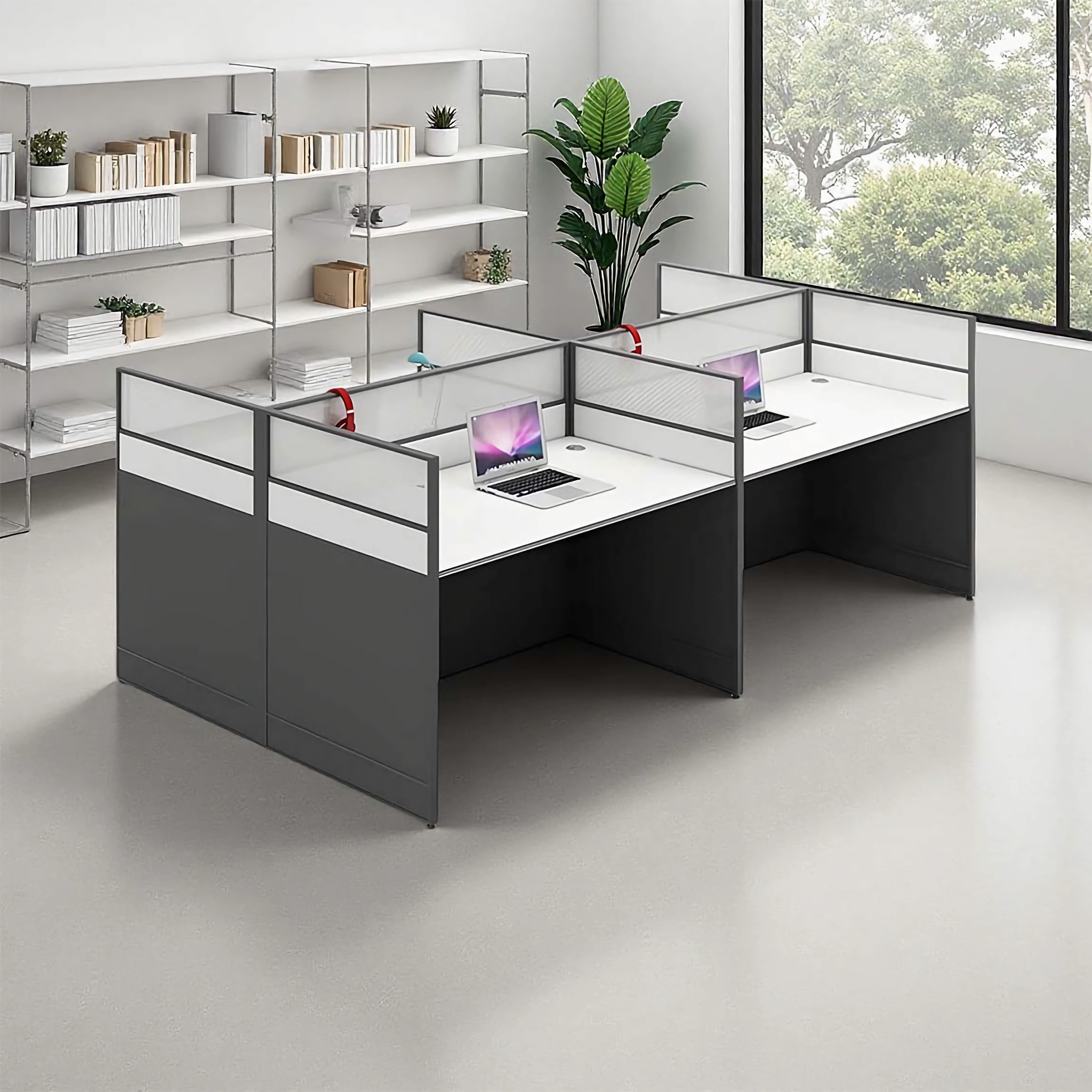 TAOKELAI Rectangle 4 Person Benching Workstation with Cable | Wayfair