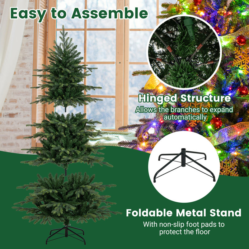 The Holiday Aisle® Pre-lit Artificial Christmas Tree Hinged Xmas Tree w ...
