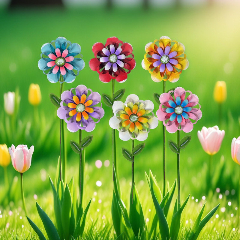 Arlmont & Co. Colorful Metal Flower Garden Stakes, 6 Pcs | Wayfair