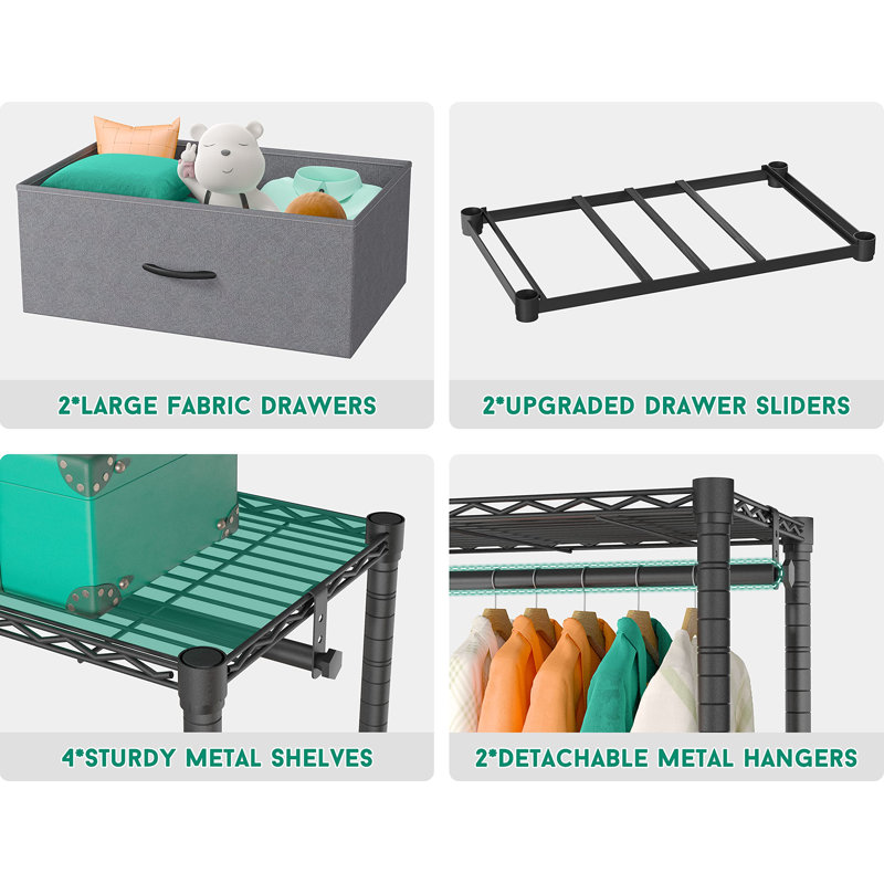 Rebrilliant Madelis 71" Closet Racks, Clothes Hanging Rack Heavy Duty ...