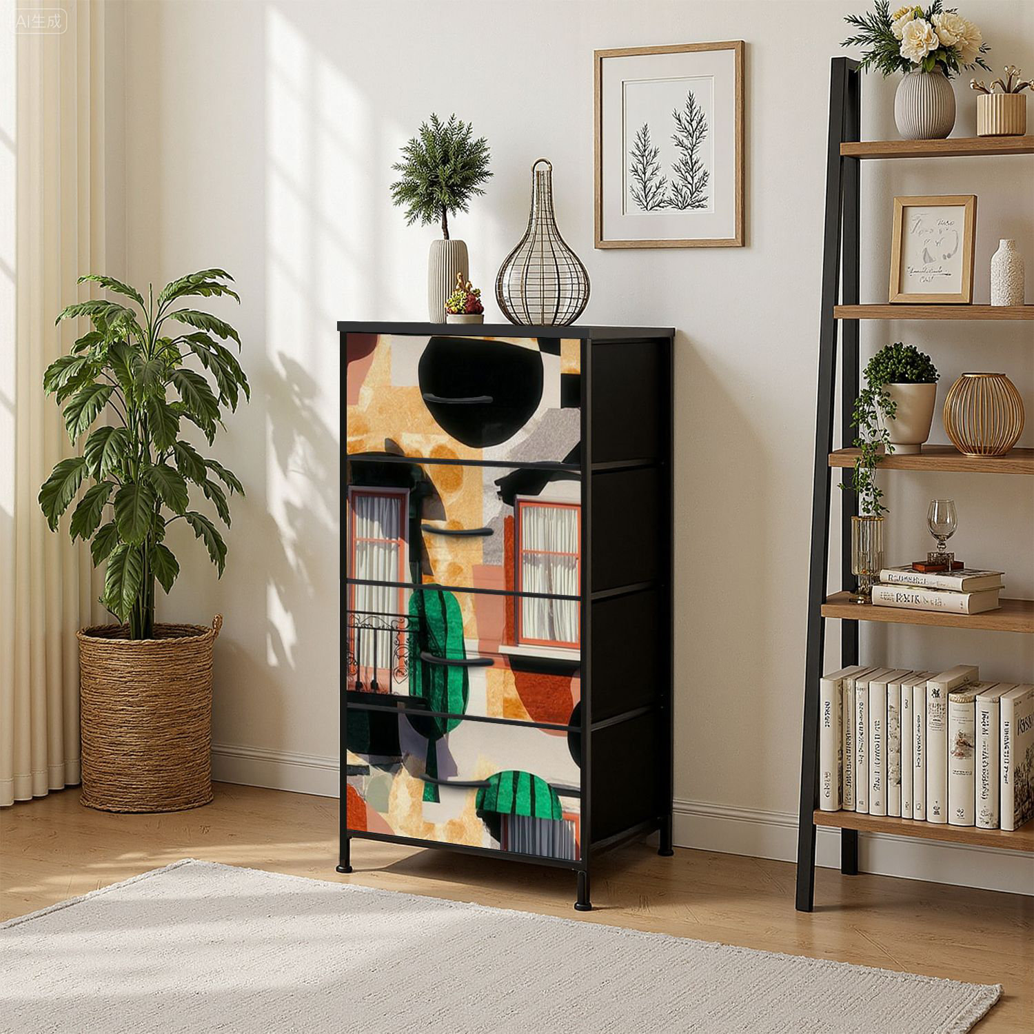 Ebern Designs 4 Drawer Vertical Storage Dresser Hand drawn abstract ...