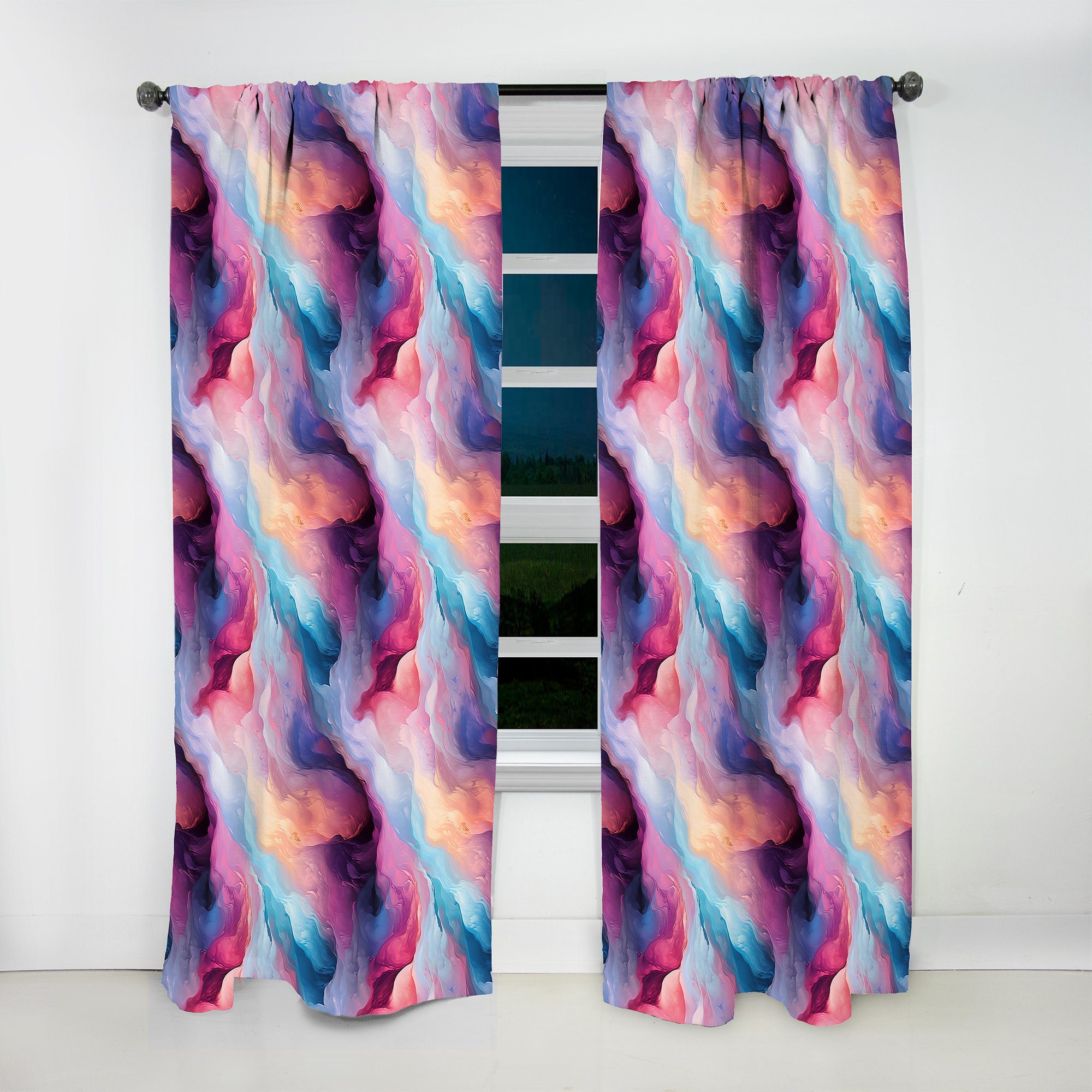 Design Art Multicolor Cosmic Marble Nebula - Glam Velvet Curtain - Room ...