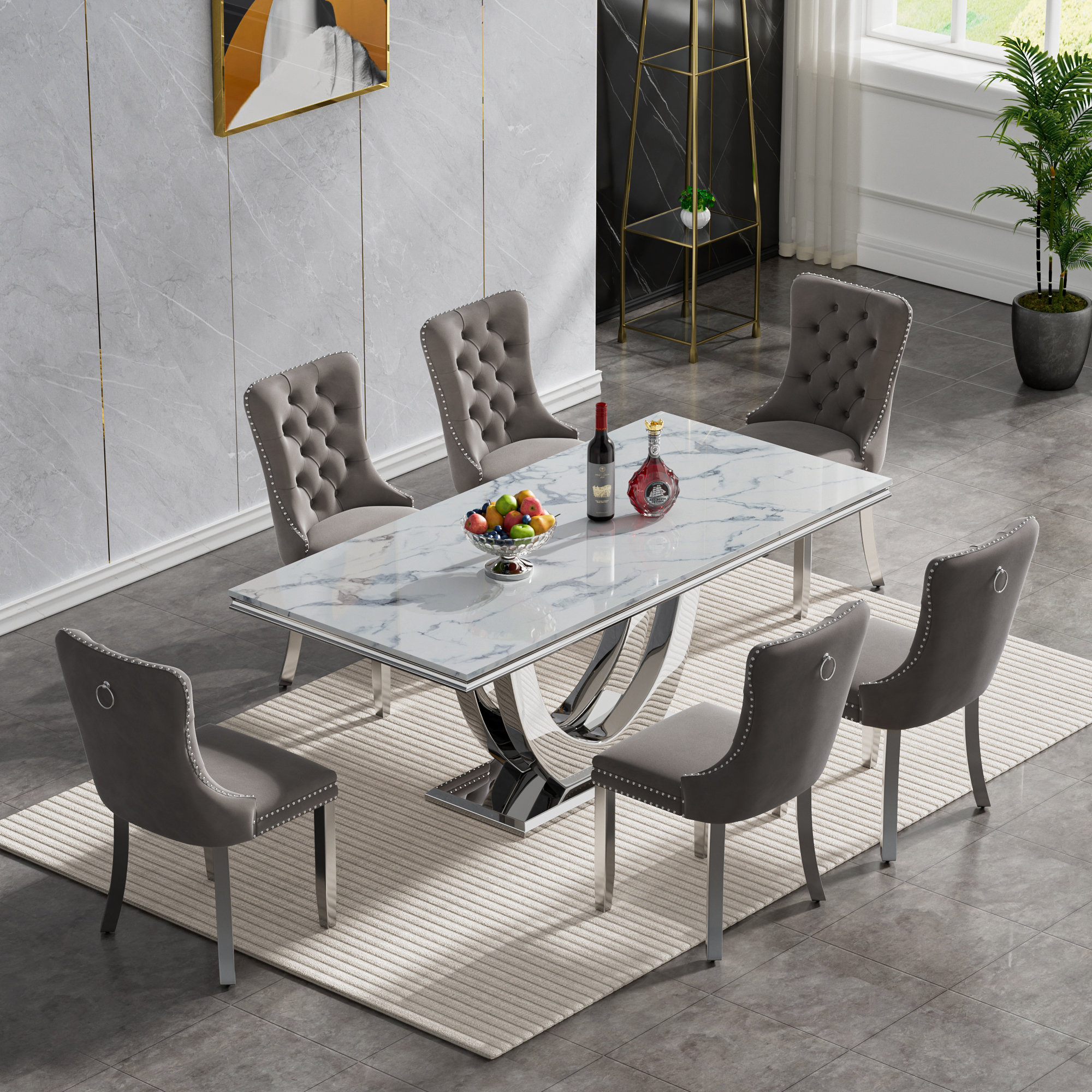 House of Hampton® Luxury Marble Dining Table Set , 70" Dining Room ...