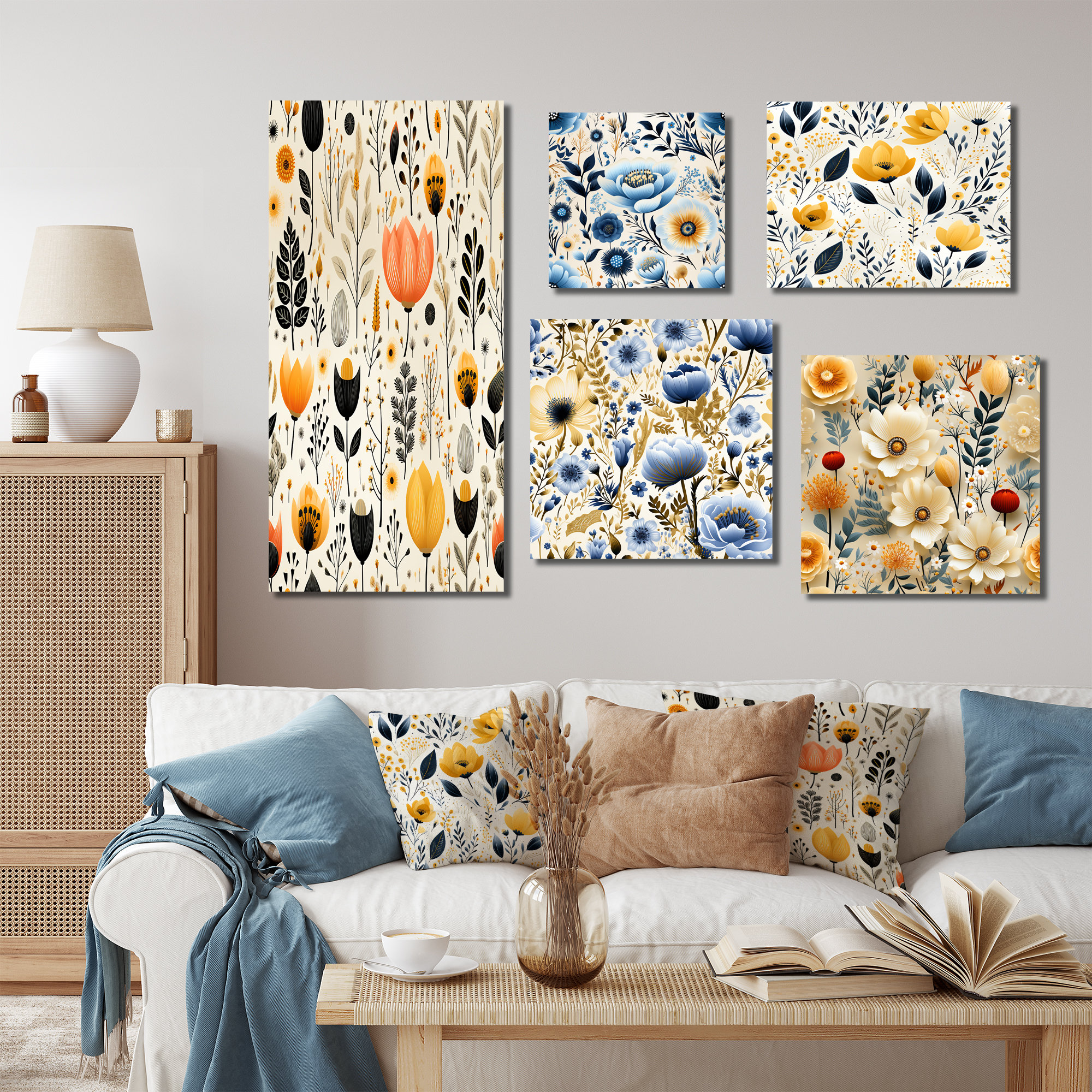 Design Art Beige Bohemian Bliss Floral Pattern - Floral Canvas Prints ...