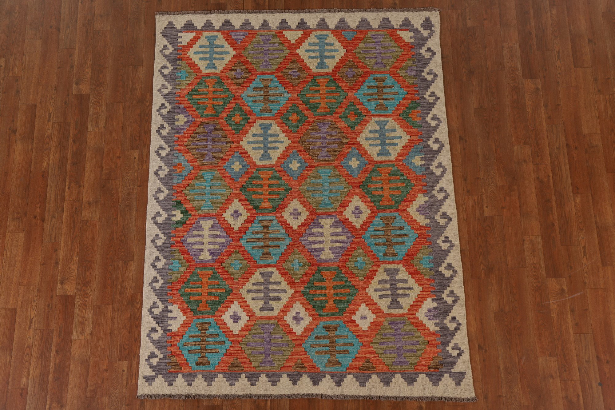 Dakota Fields Geometric Kilim Wool Area Rug 5x6 | Wayfair