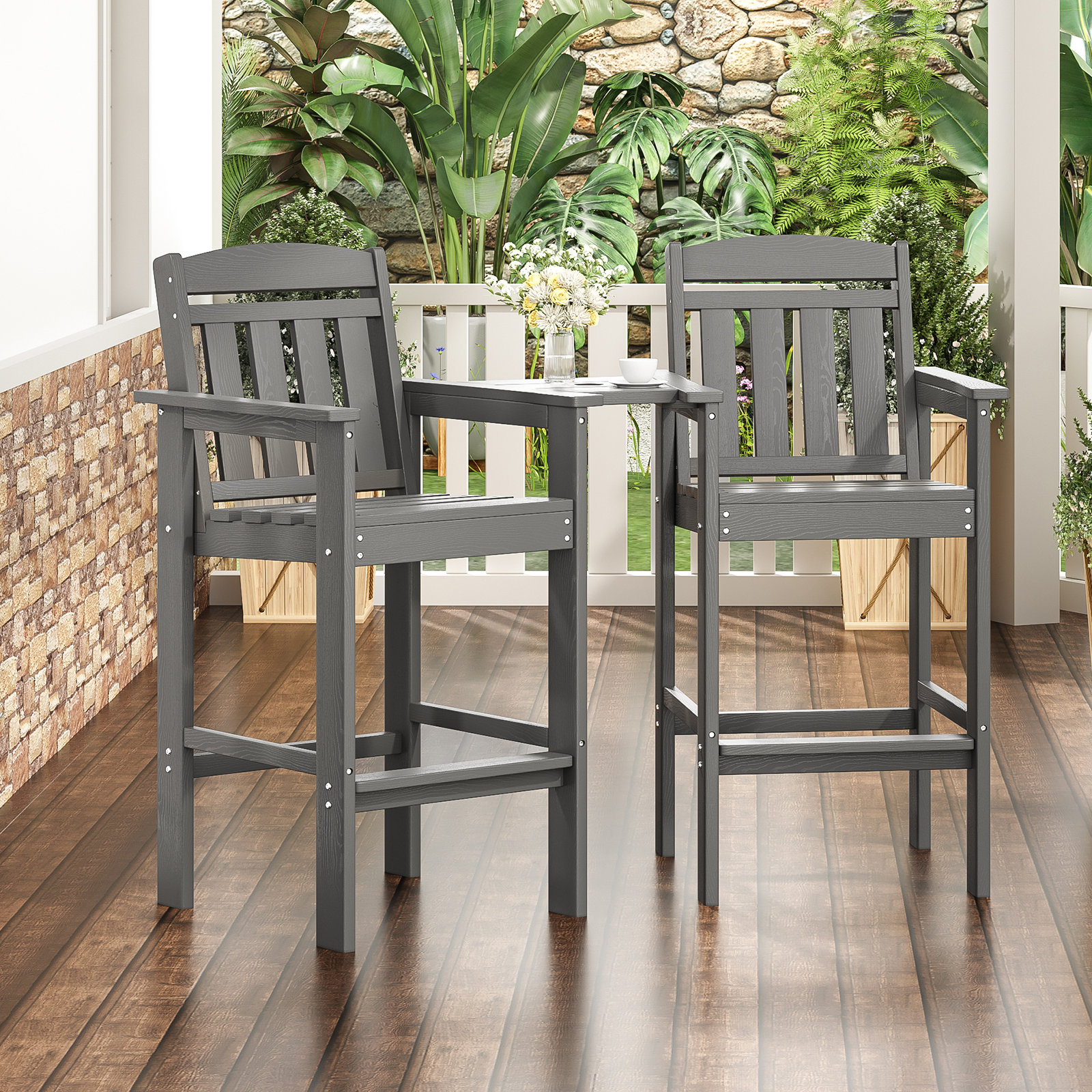Rongeng Tall HDPE Adirondack Bar Stools Connecting Tray Set | Wayfair