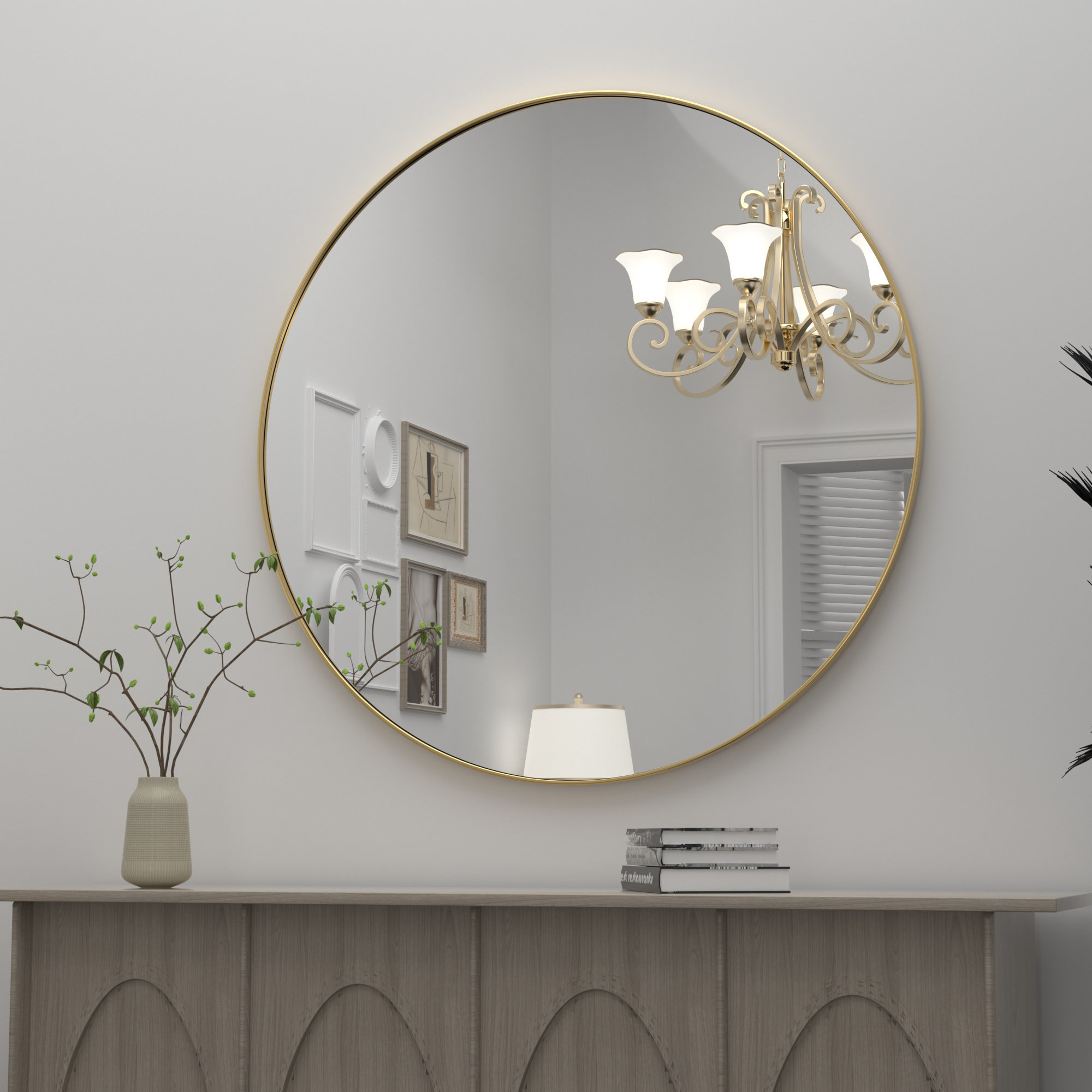 Mercer41 Alauni Round Bathroom Vanity Mirror Wall Mounted Bathroom ...