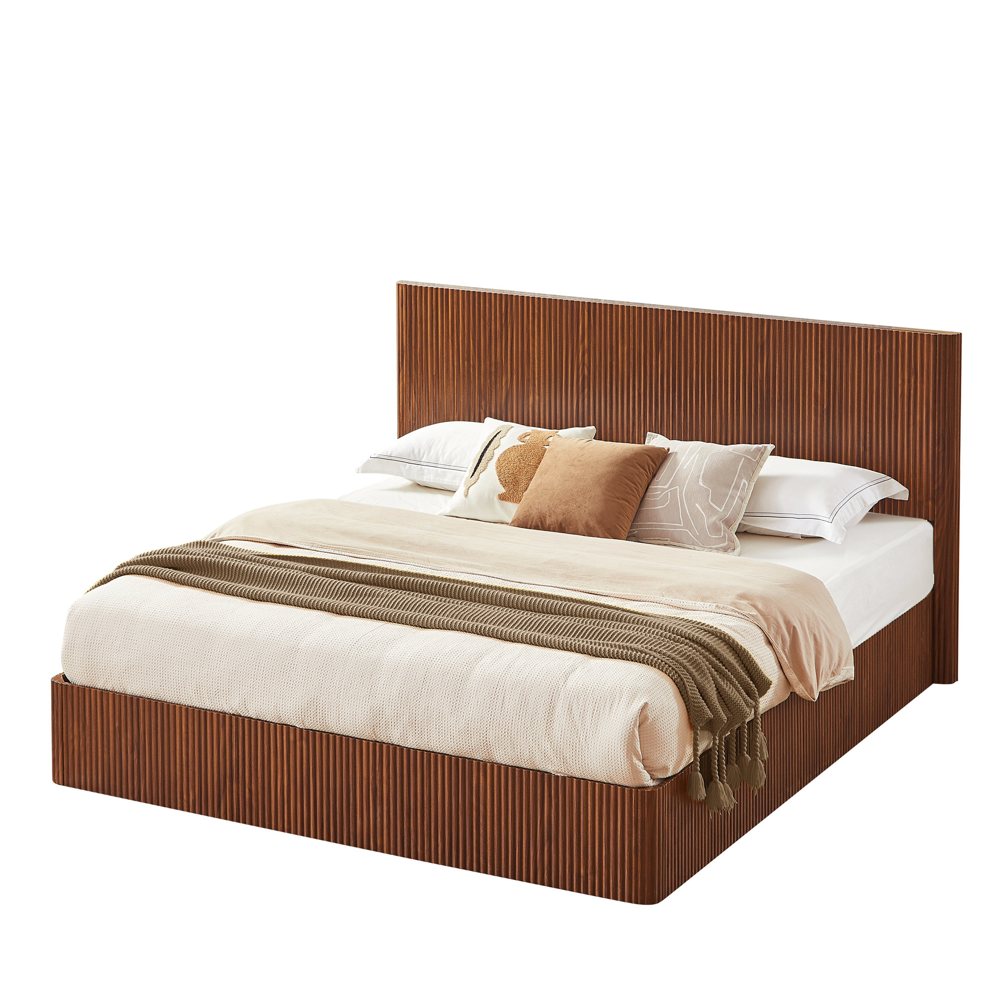 Latitude Run® King Size Walnut Wooden Lift-Up Storage Bed Frame with ...