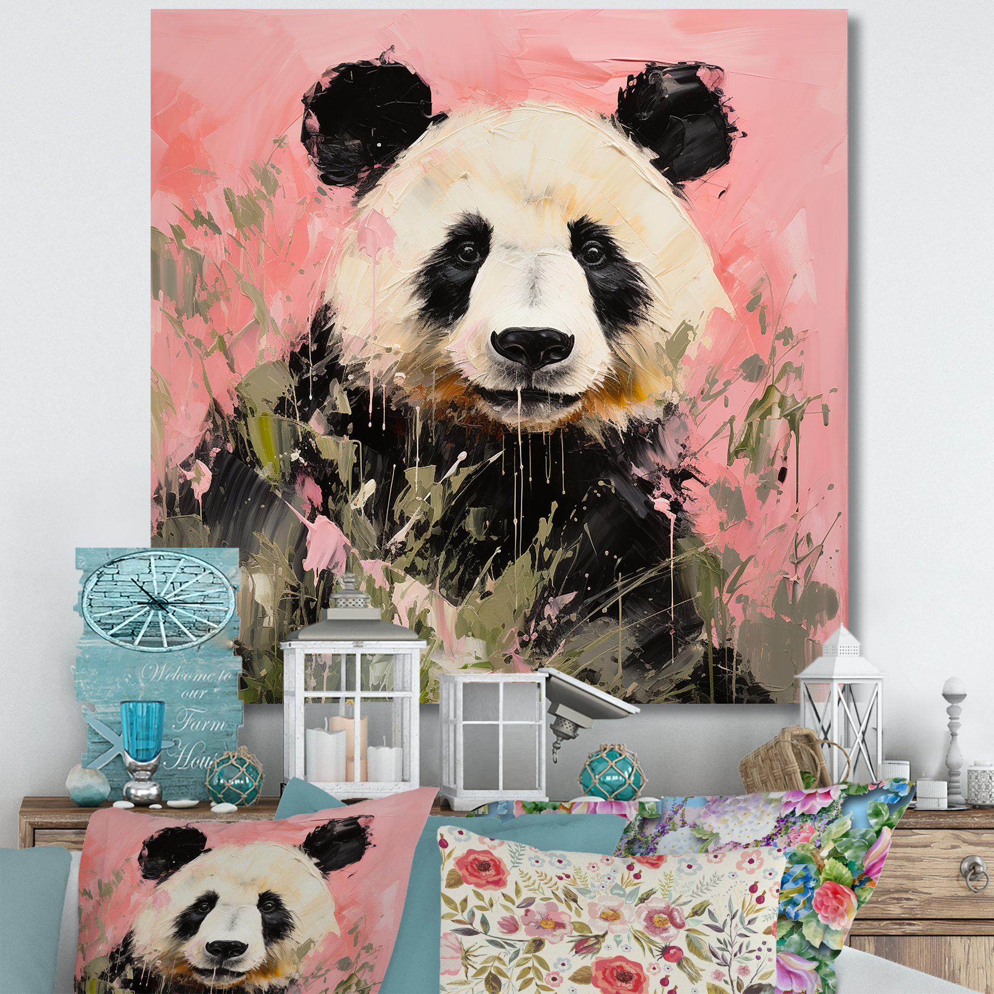 Winston Porter White And Pink Panda In Floral Blooms III - Panda Animal ...