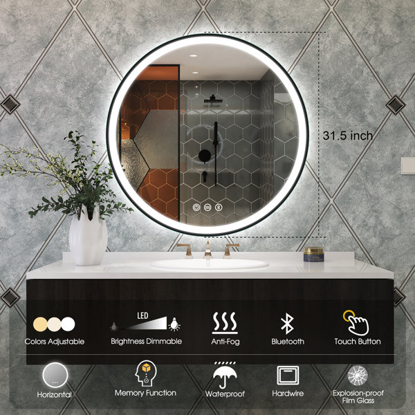 Wrought Studio™ LED Circular Smart Mirror With Adjustable Lighting And ...