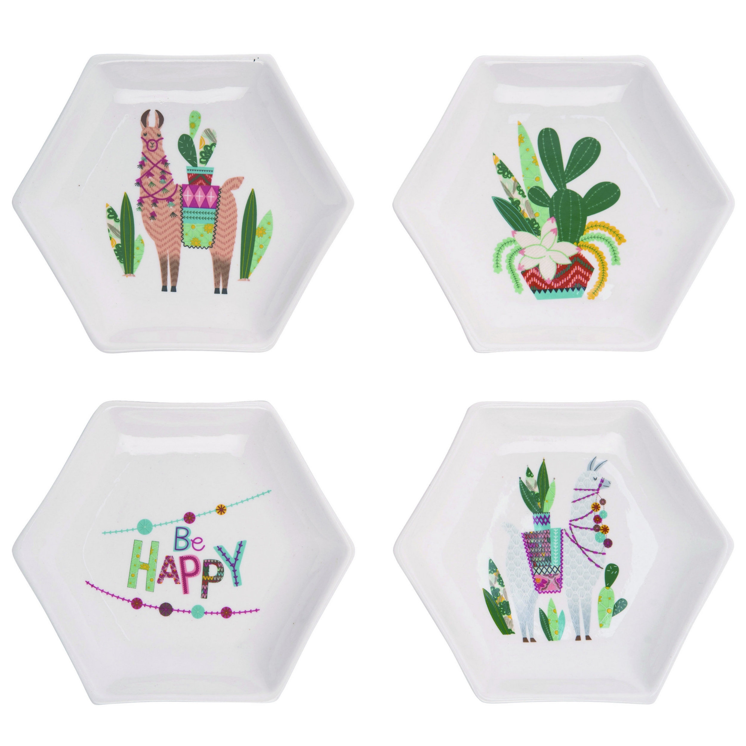 Bungalow Rose Ceramic Hexagon Southwest Lama Cactus Plate Set of 4 Home ...