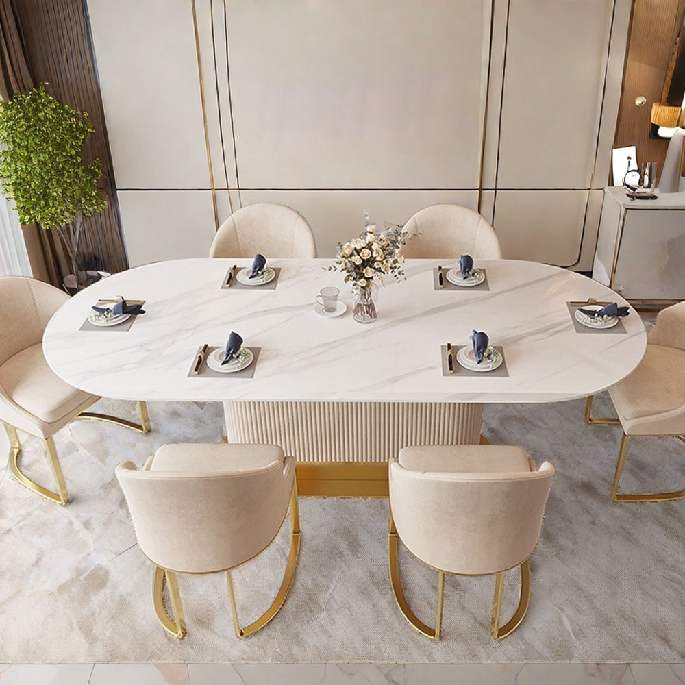 HEshihome Luxury Modern Oval Faux Marble Dining Table Sets | Wayfair