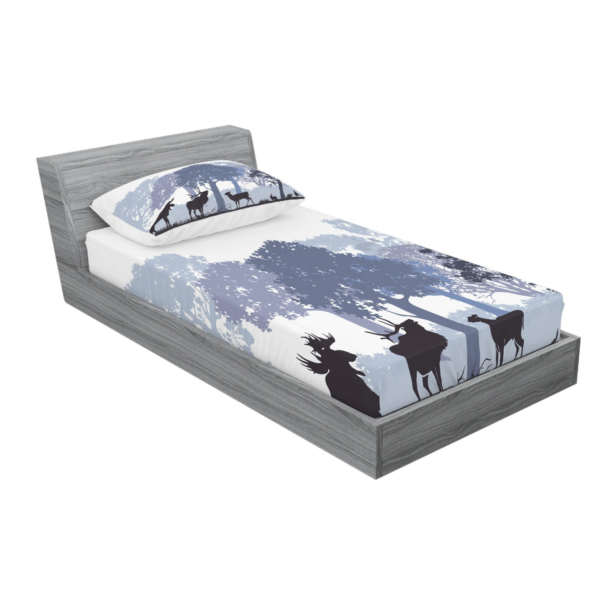 Ambesonne North American Wild Animals Deer Hare Elk Trees Patterned ...
