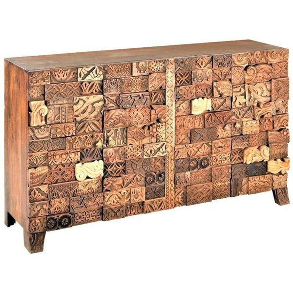 Dakota Fields Baywood 70 Inch Rustic Hand Carved Stacked Wood Blocks 4 ...