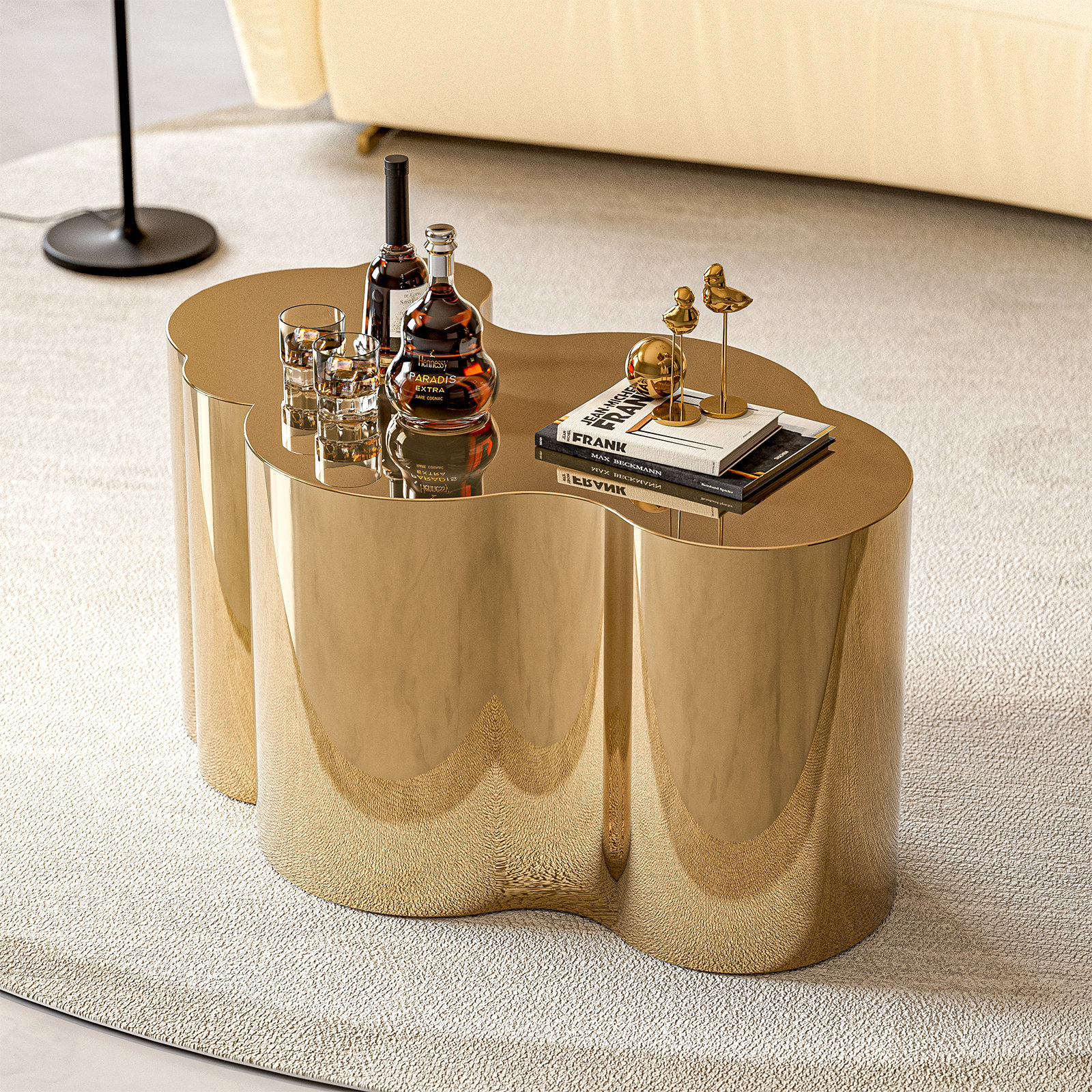 Everly Quinn Merrissa Modern Gold Stainless Coffee Table, Small/Large ...