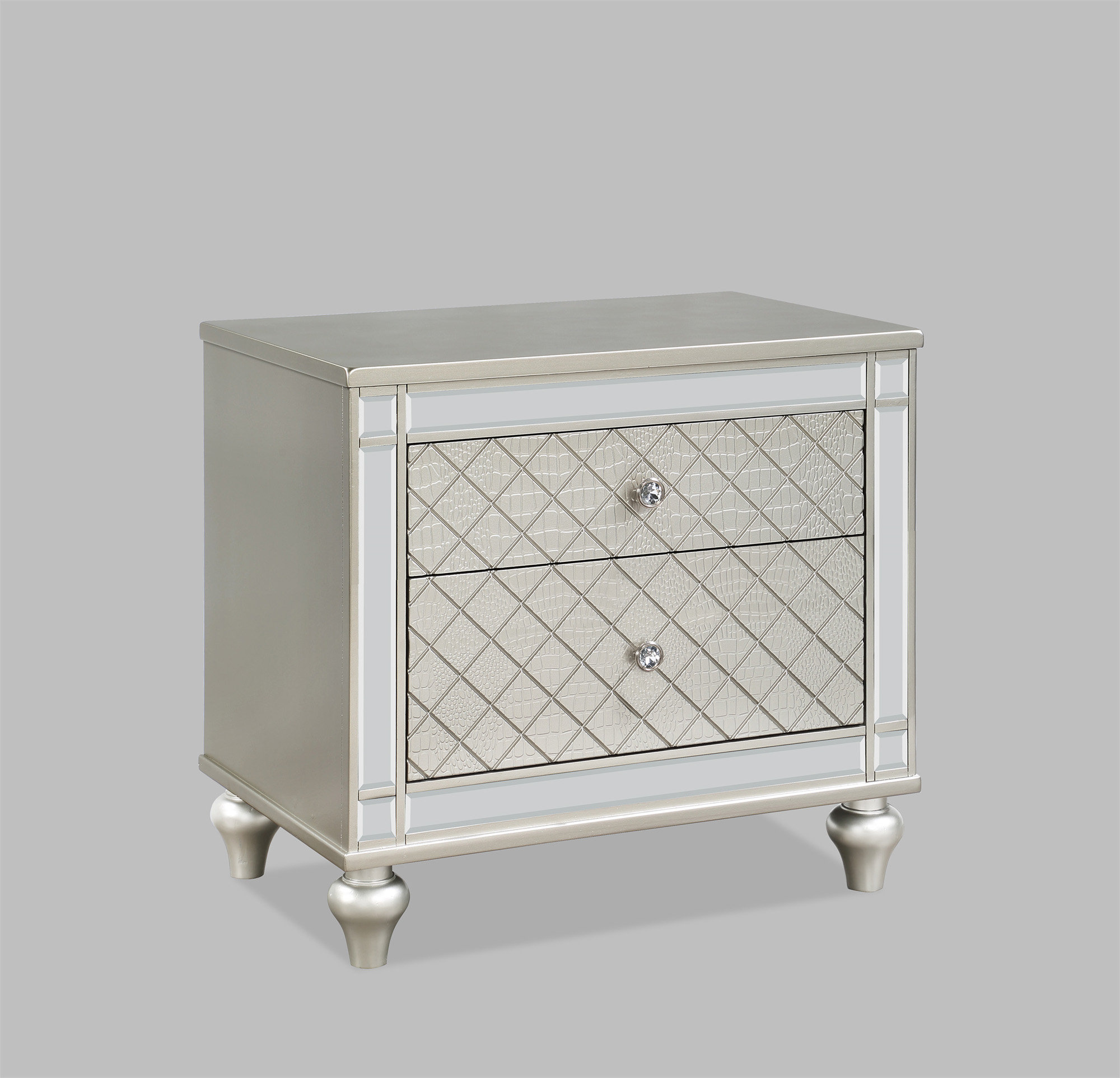 Everly Quinn 1Pc Glam 2-Drawer Bedroom Nightstand Diamond Patterned ...