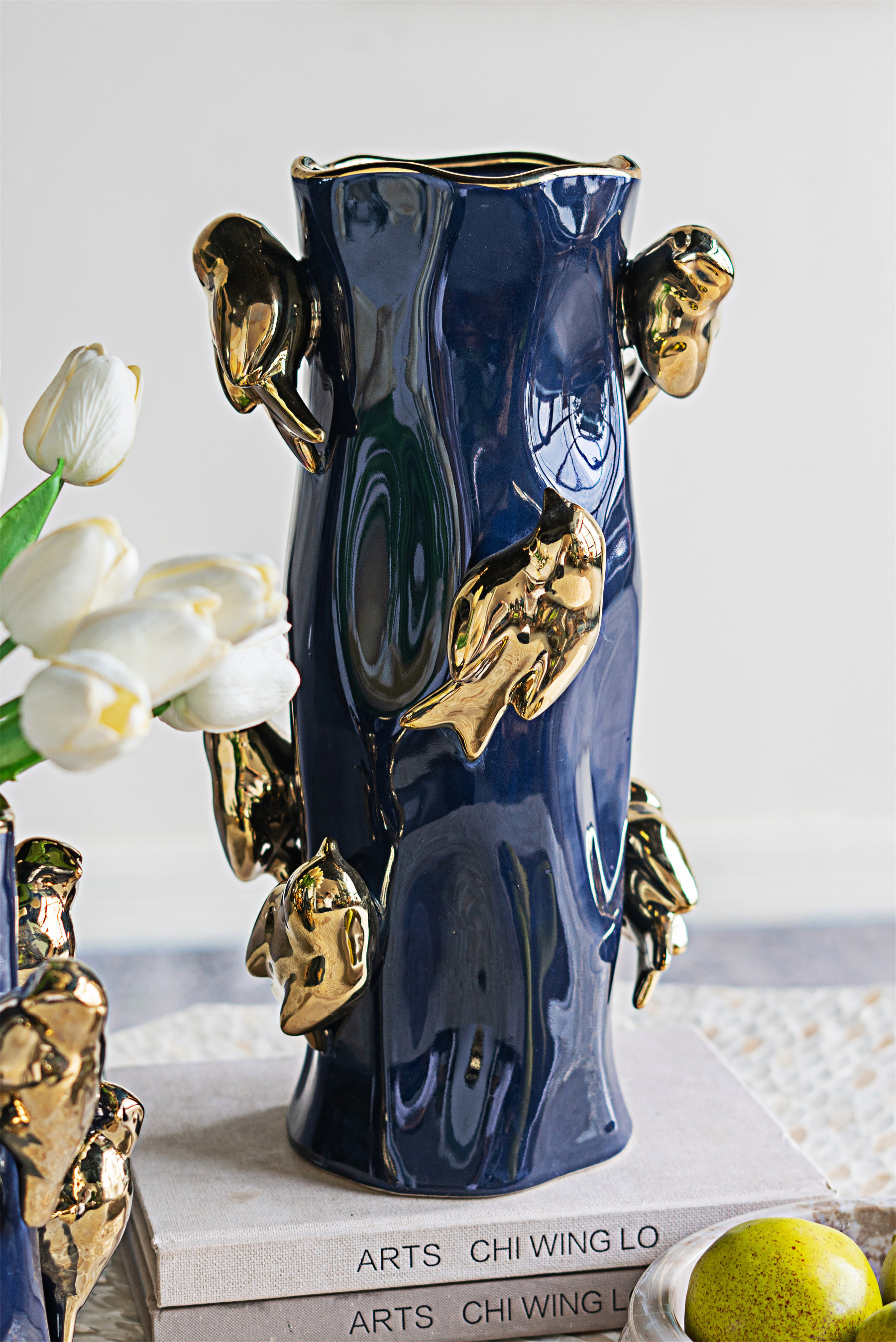 House of Hampton Ceramic Tree Branch Vase With Gold Bird Accents ...