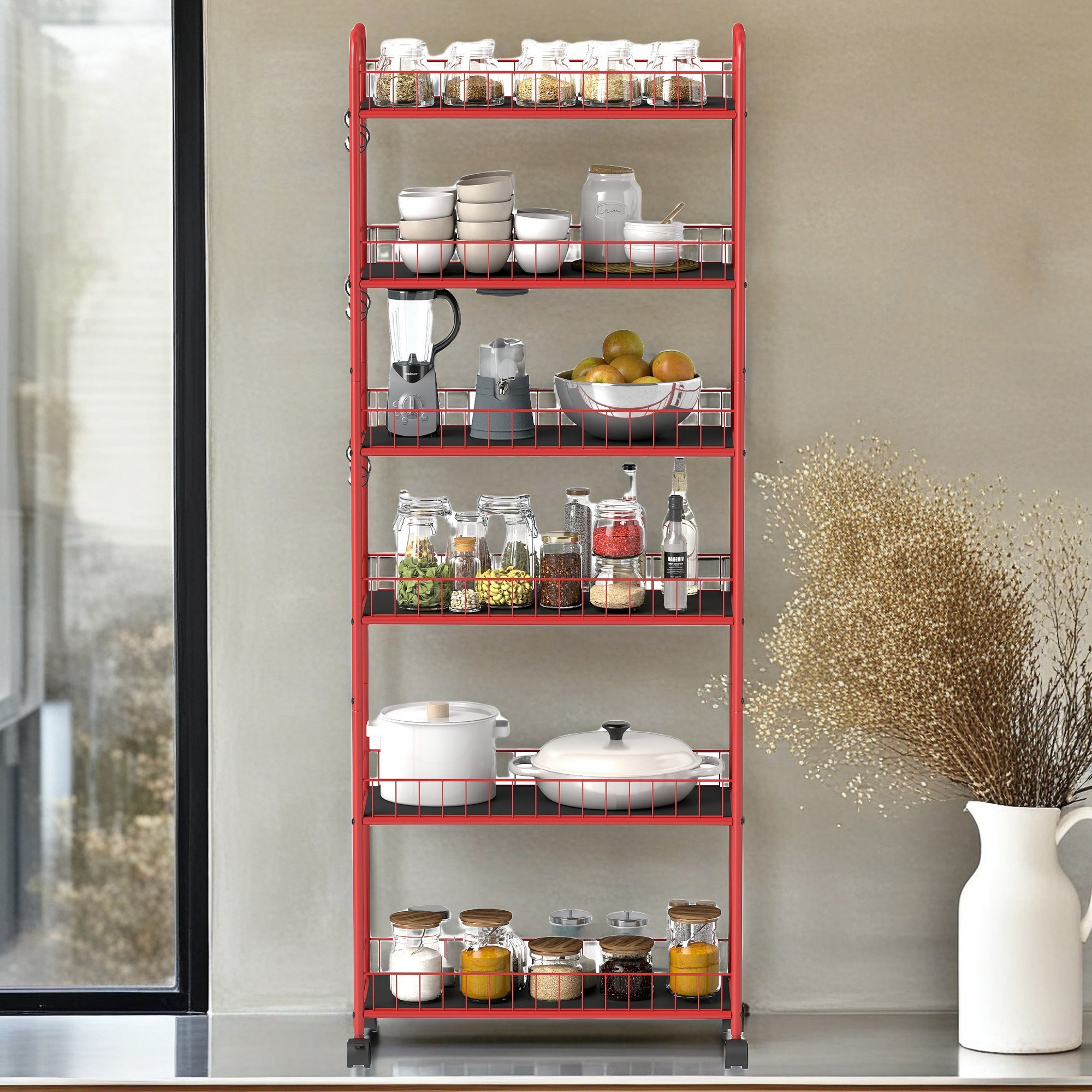 Ebern Designs 6 Tier Slim Rolling Storage Cart, Mobile Shelving Unit ...