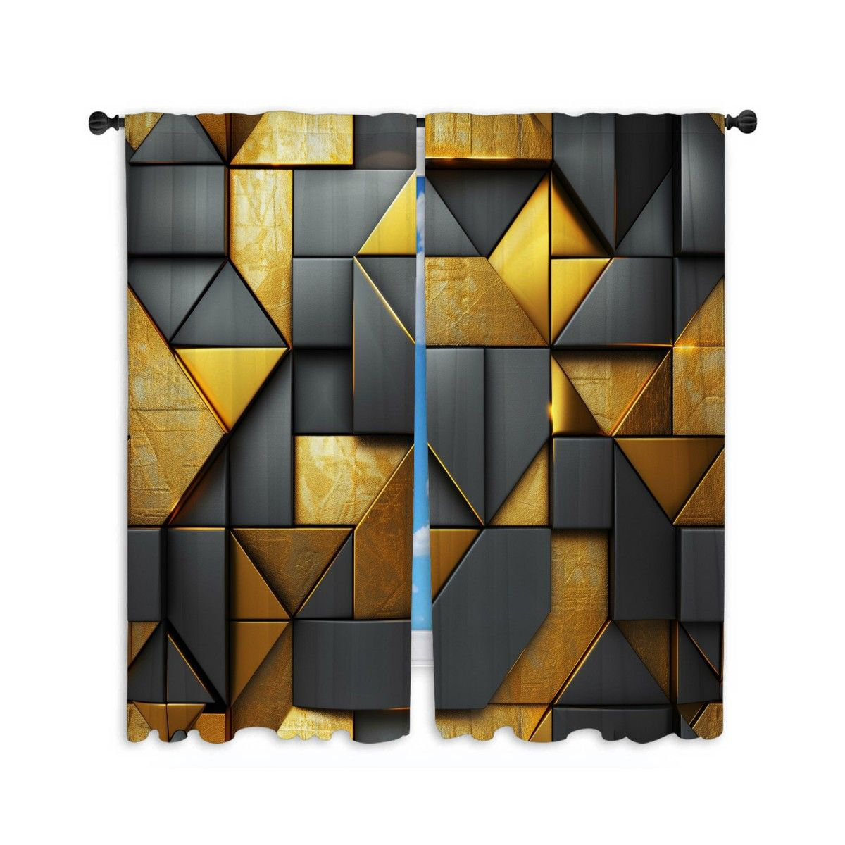 VisionDecor 11957_Abstract Geometry Window Curtains Visual Art Triangle ...