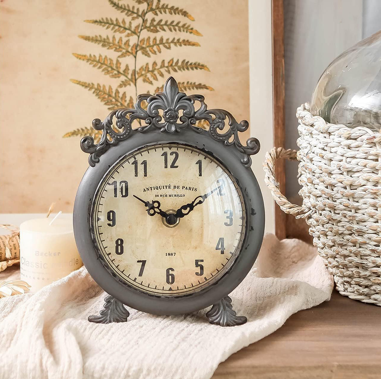 One Allium Way Vintage Table Clock, Decorative Shelf Desk Top Clock ...