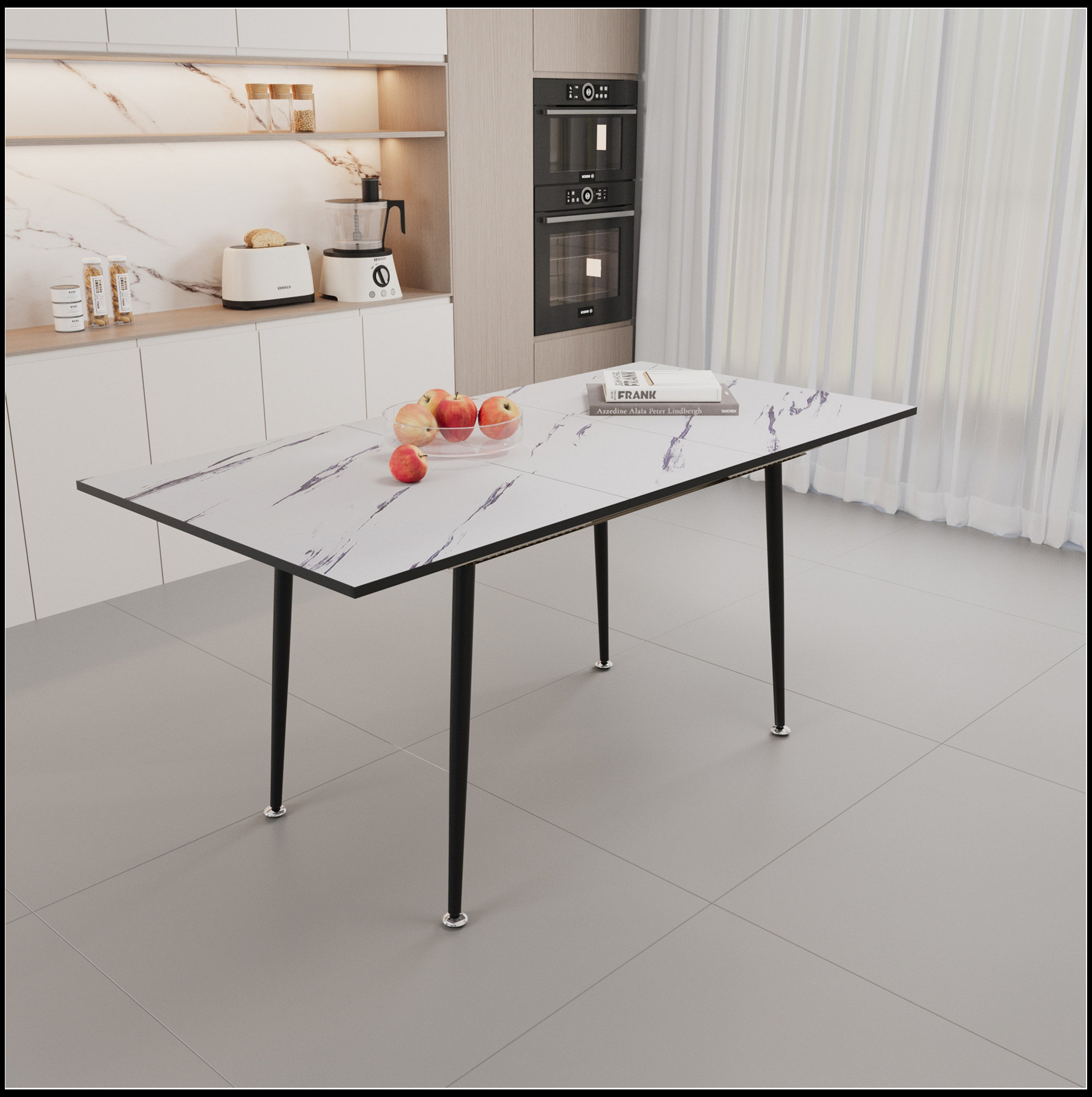 Wrought Studio™ 47" Expandable To 63" Inch MDF Square White Marble ...