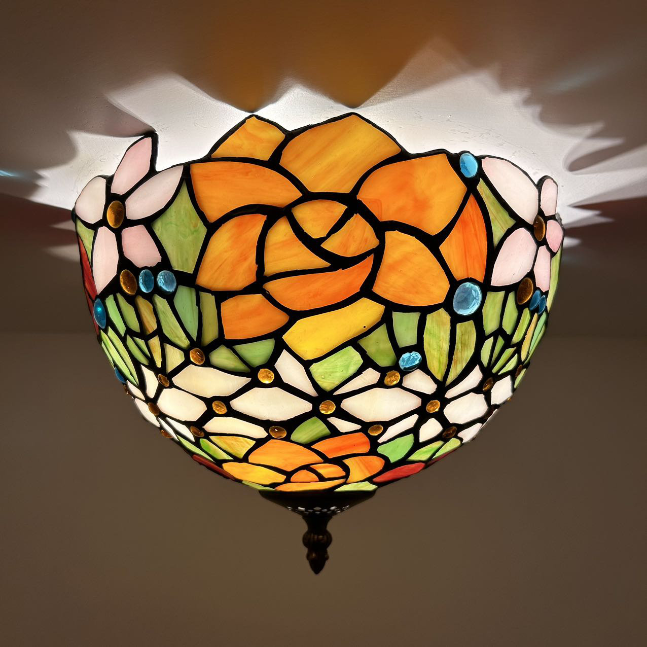 Astoria Grand Tiffany Ceiling Lights Fixture Red Orange Stained Glass ...