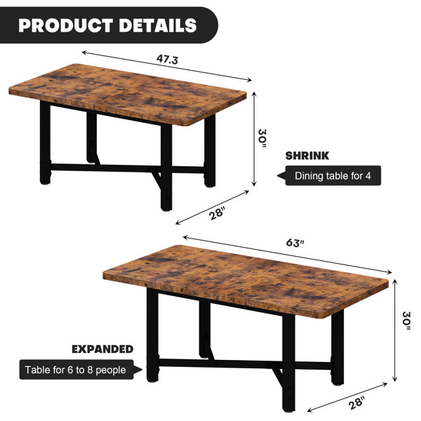Ebern Designs Aveline Extendable Dining Table 47" To 63" - Expandable ...