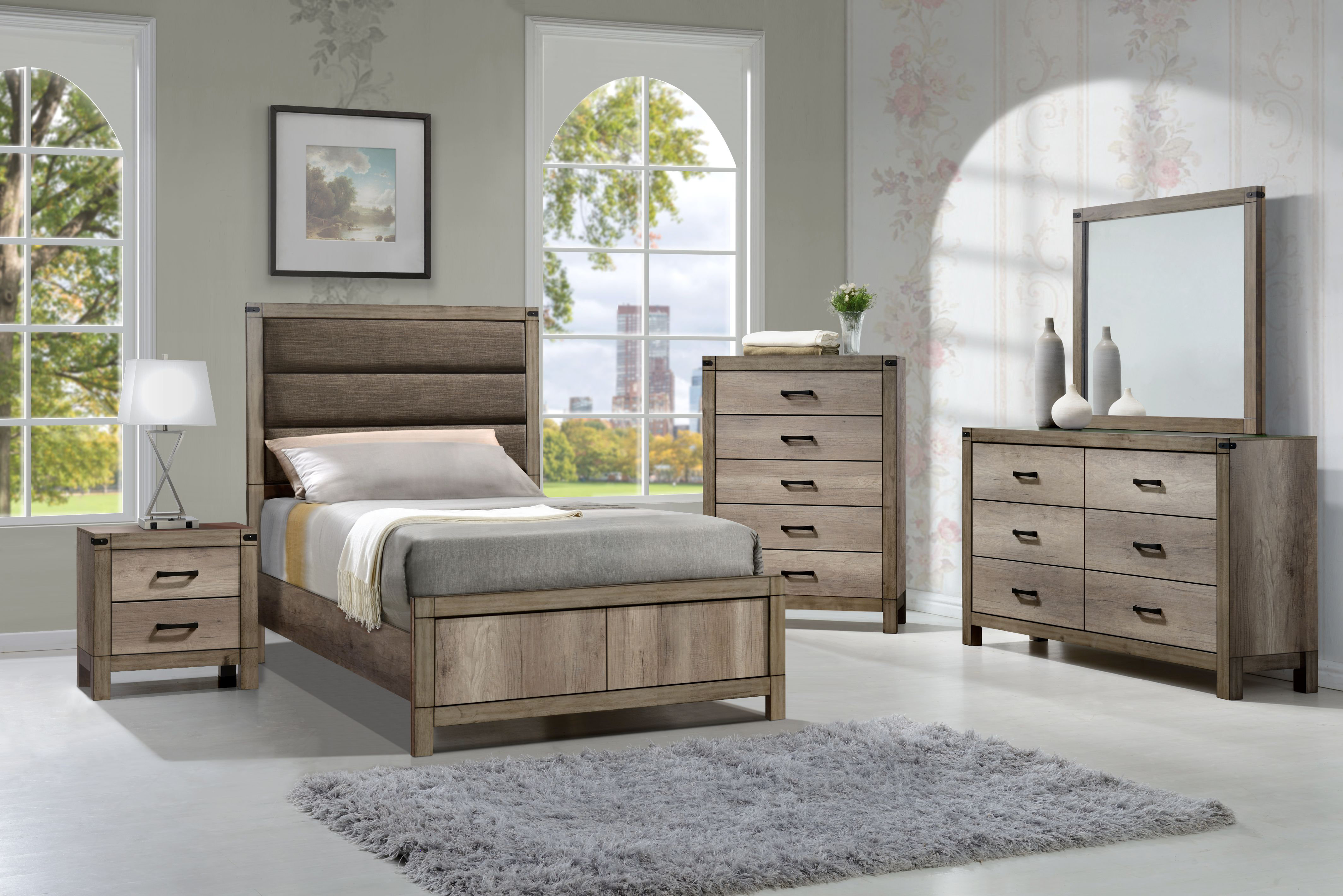 Millwood Pines 4-3_Nona Melamine Upholstered Panel Bedroom Set | Wayfair