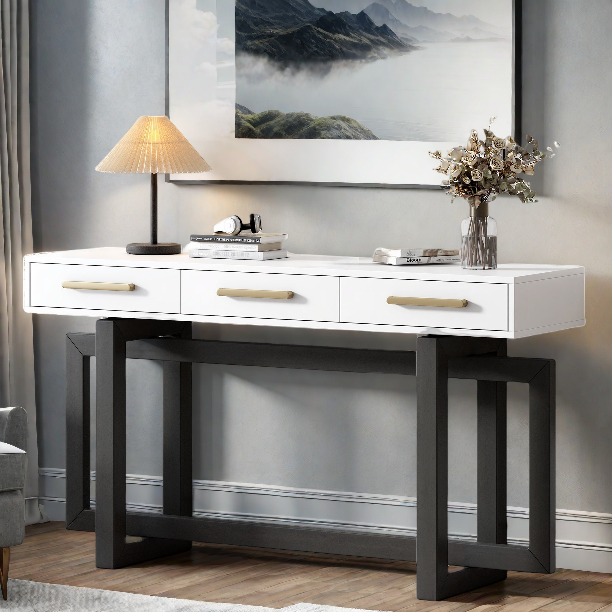 Latitude Run® Elegant Console Table With Three Drawers, Smooth Lines ...