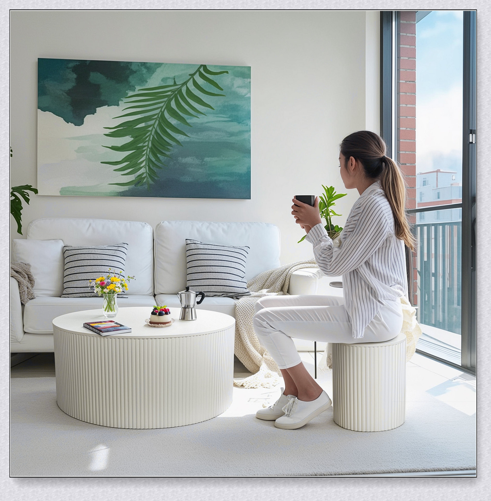 Ebern Designs Wave Stripe Coffee Tables Set of 5, One 35.43" Coffee ...