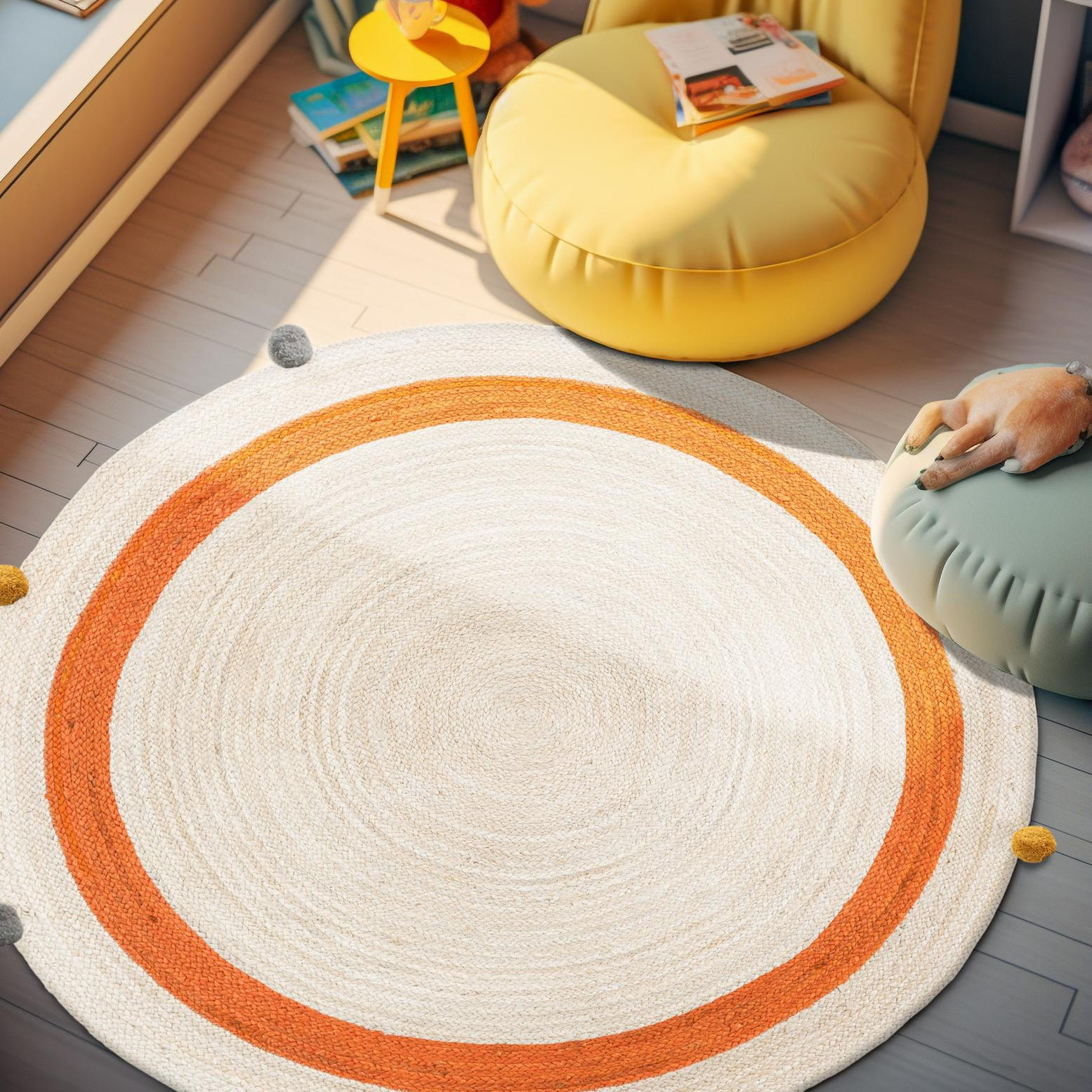 Unique Loom Kids Braided Jute Round No Pattern Hand Braided Jute ...