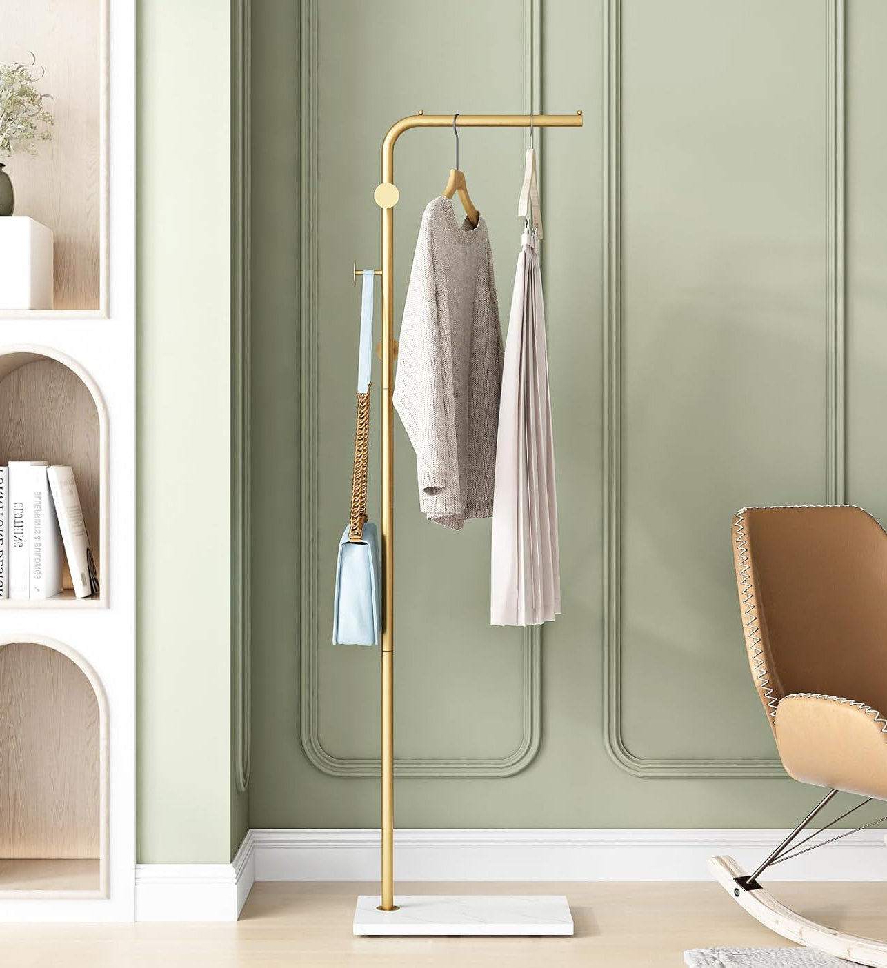 Everly Quinn 67in Gold Standing Coat Rack Modern Coat Tree with ...