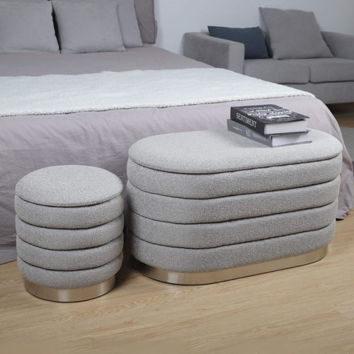 Fairmont Park Adheen Set of 2 Boucle Fabric Storage Footstool Ottomans ...
