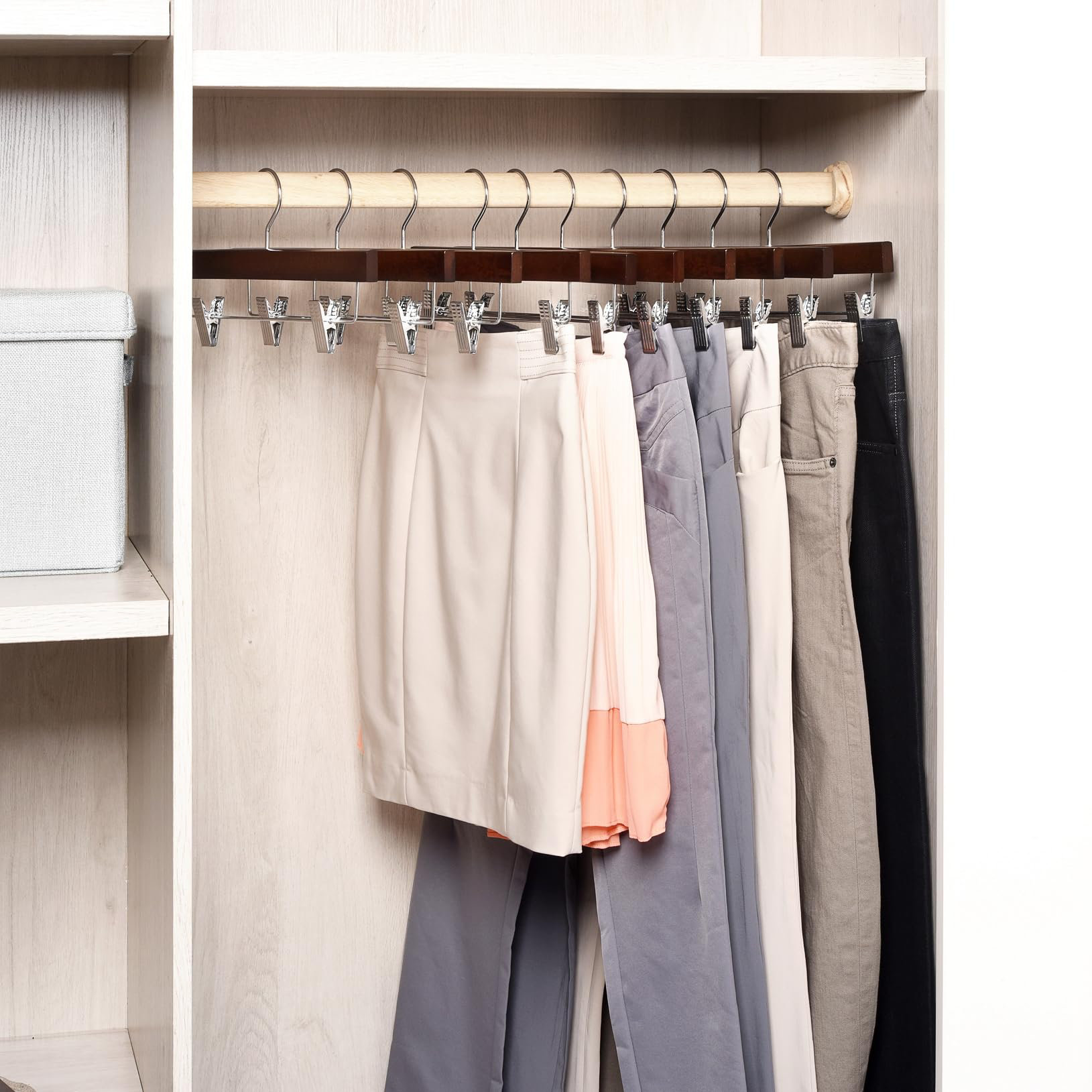 Rebrilliant 24 Pack Retro Wooden Pants Hangers With Clips, Walnut Wood ...