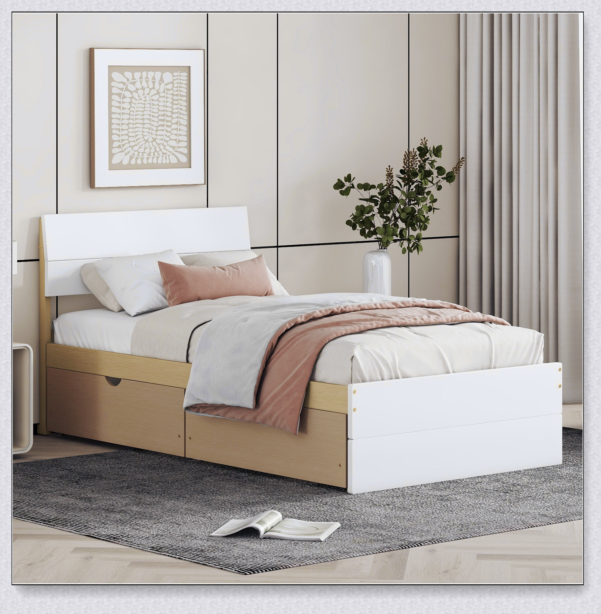Latitude Run® Twin Bed Frame With Twin Trundle For High Gloss Headboard ...