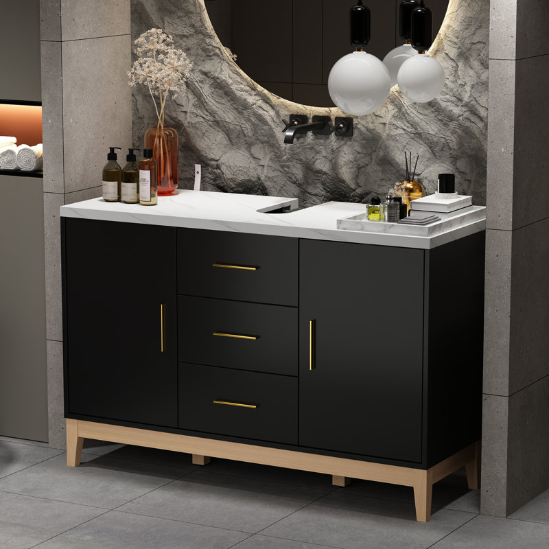 MoonQuake 47.2'' Single Bathroom Vanity Base Only in Black/Natural ...