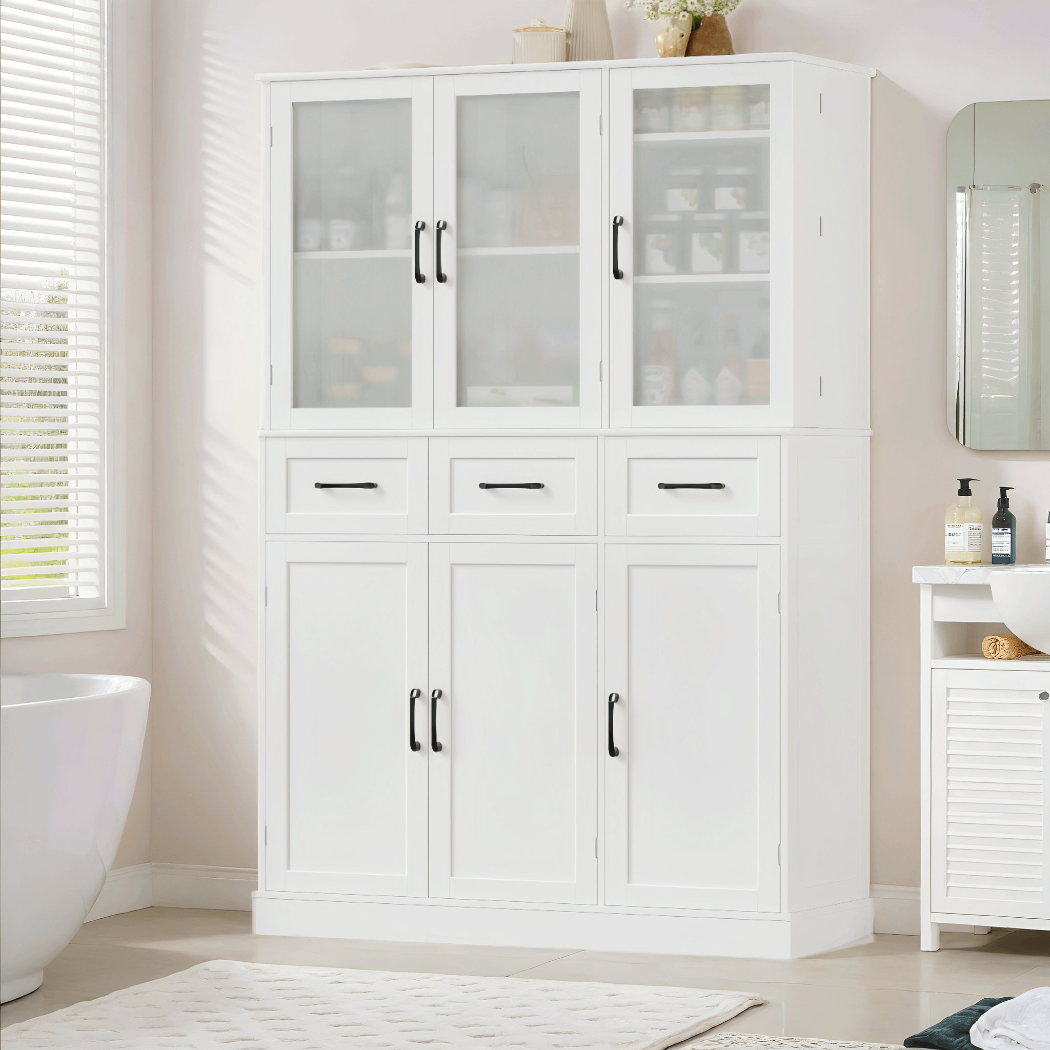 Rosecliff Heights 68''H Freestanding Bathroom Storage Cabinet, Linen ...