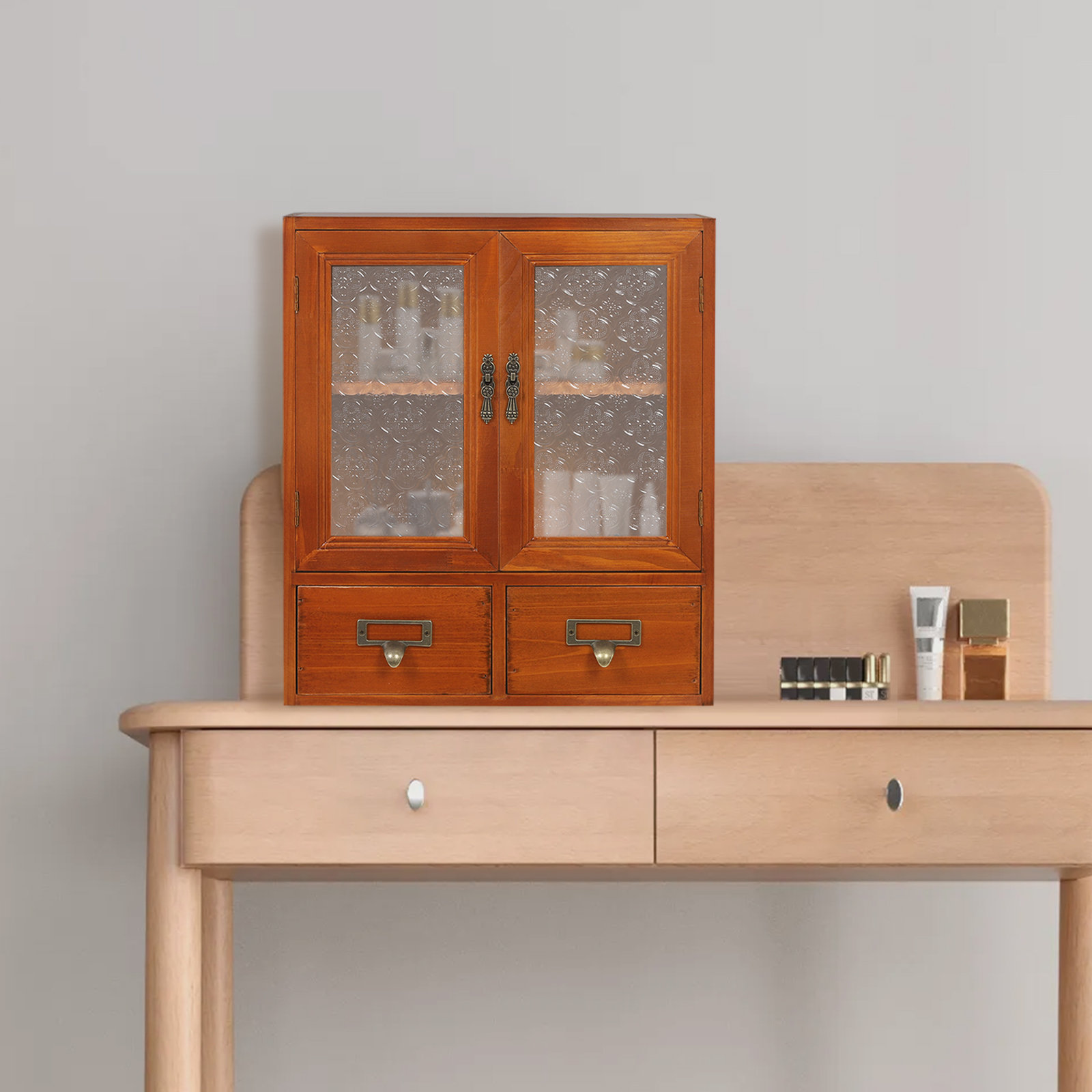 Latitude Run® Wood Storage Cabinet 3-Tier Freestanding Double Door ...