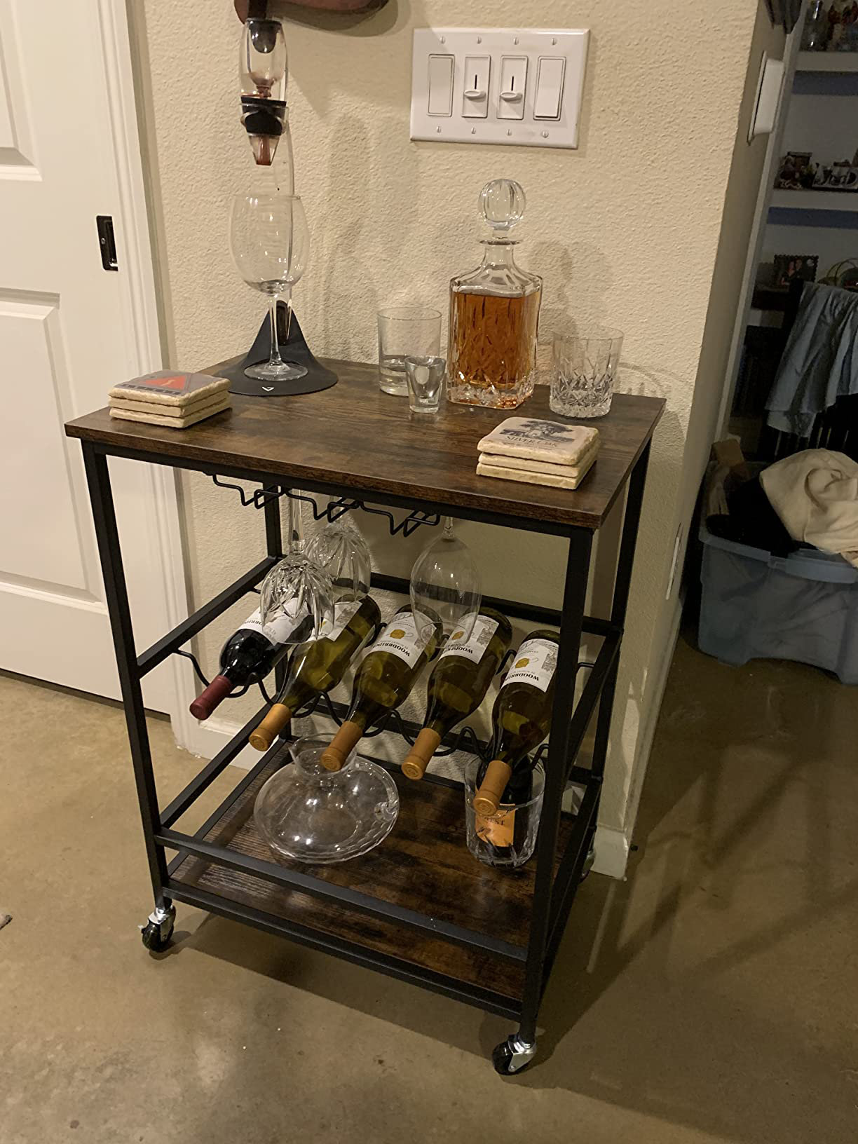 17 Stories Serving Cart with Casters, Mobile Drink Beverage Cart,Glass ...