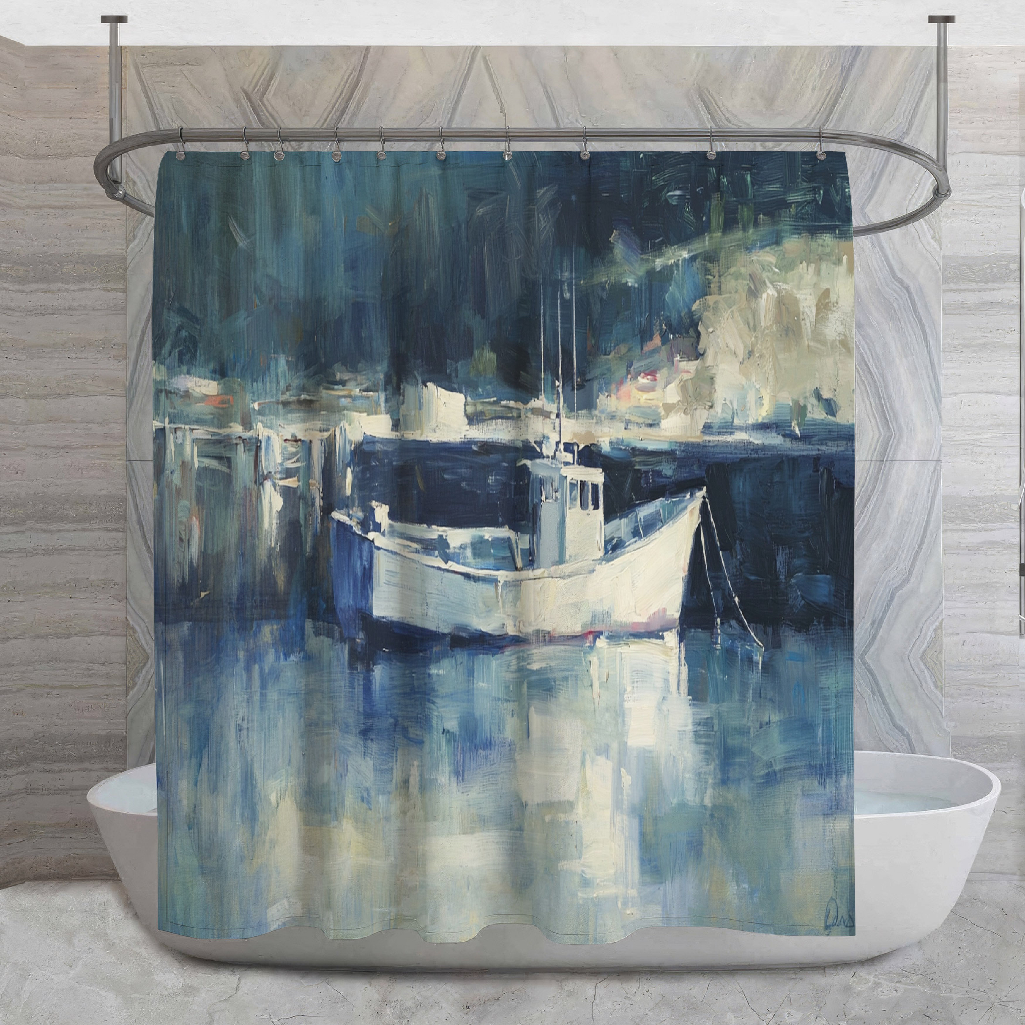 Rosecliff Heights Boat Shower Curtain - Marine Bathroom Decor Coastal ...