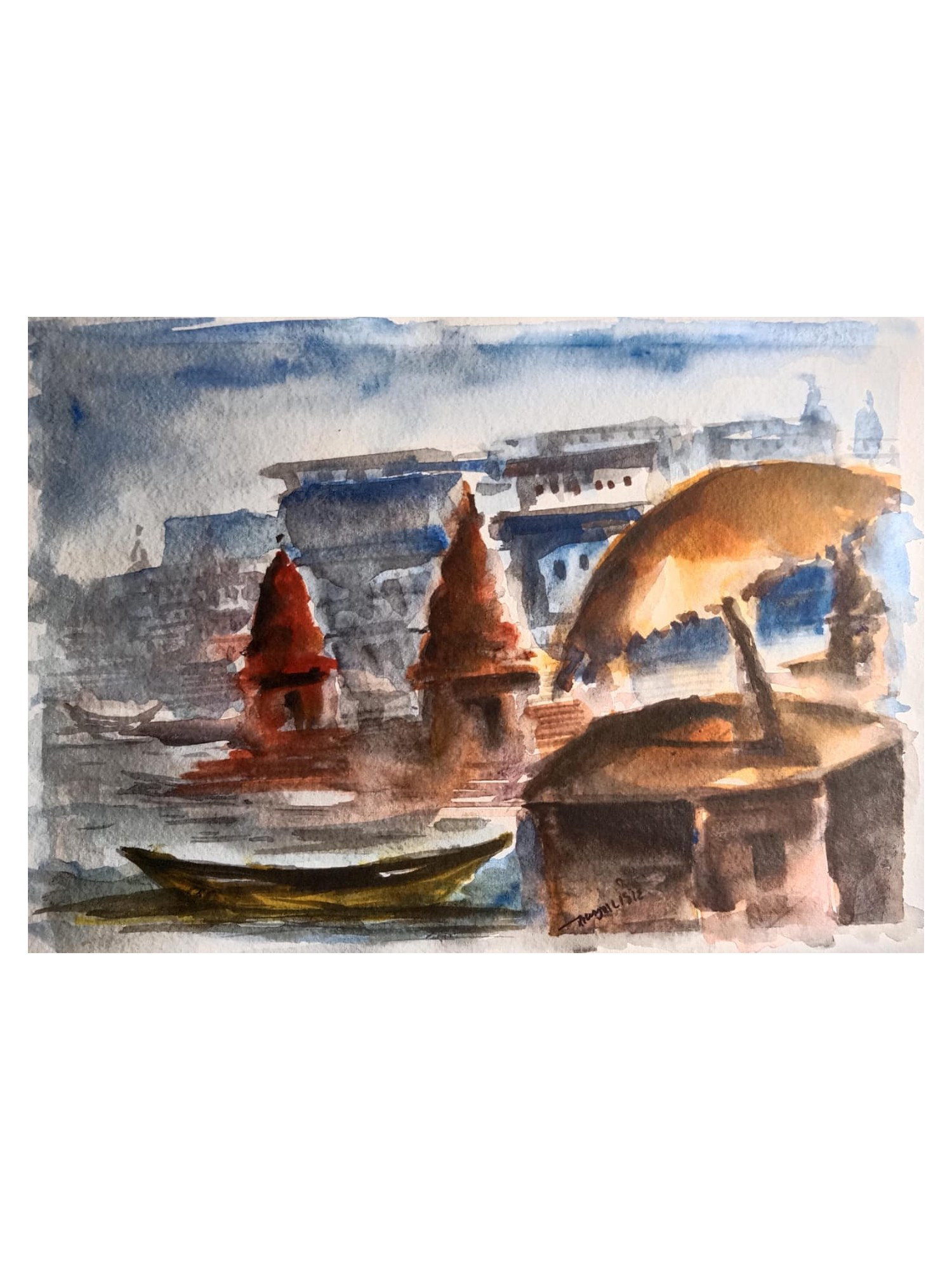 Lark Manor™ A Sweet Memory Of Ghat | Watercolor On Paper | By Raj Kumar ...
