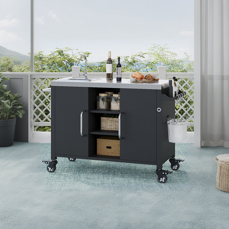 SANDILOOP 55.5” Metal Grill Cart With 304 Stainless Steel Sink, Outdoor ...