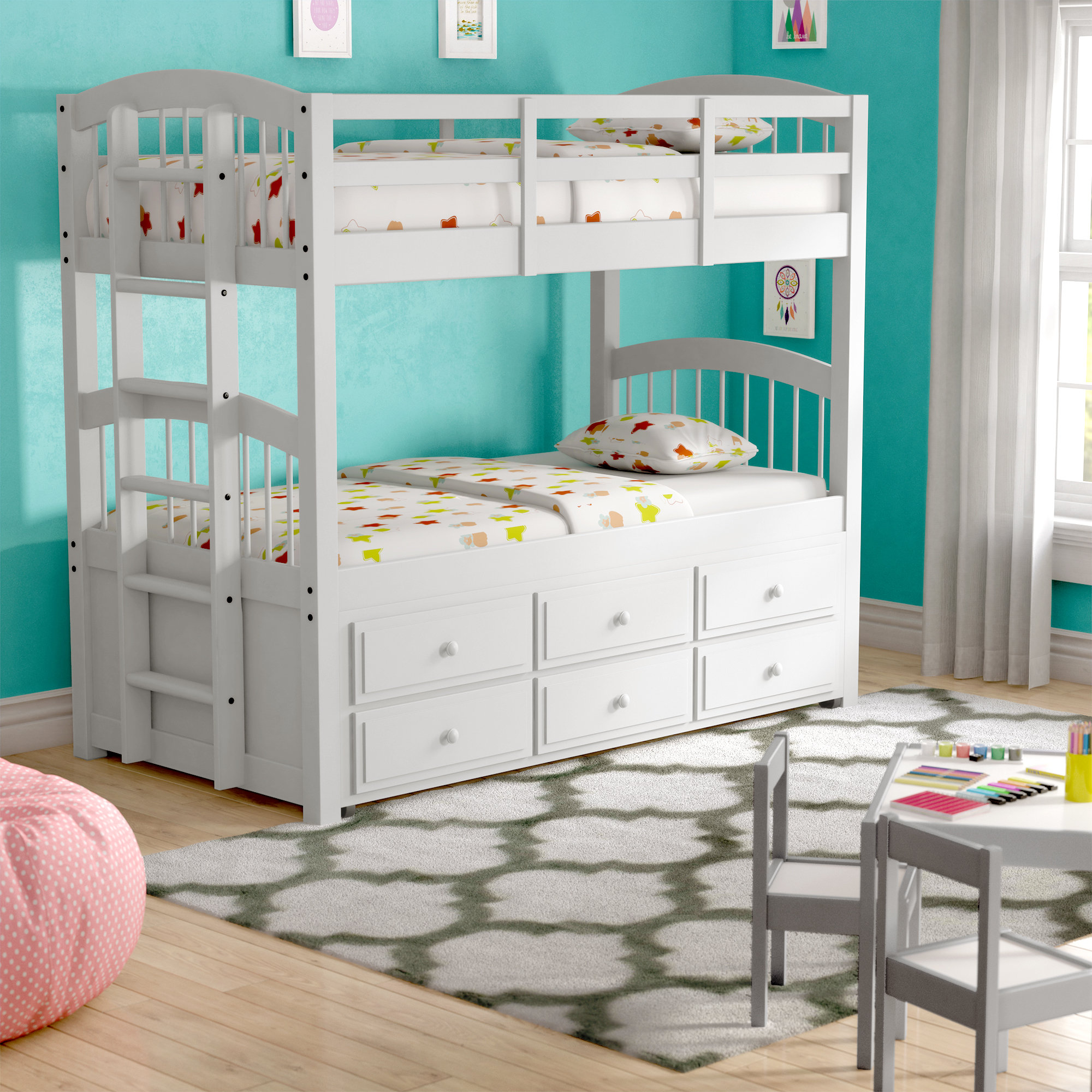 Harriet Bee Octavius Twin over Twin Bunk Bed with Trundle and Storage ...
