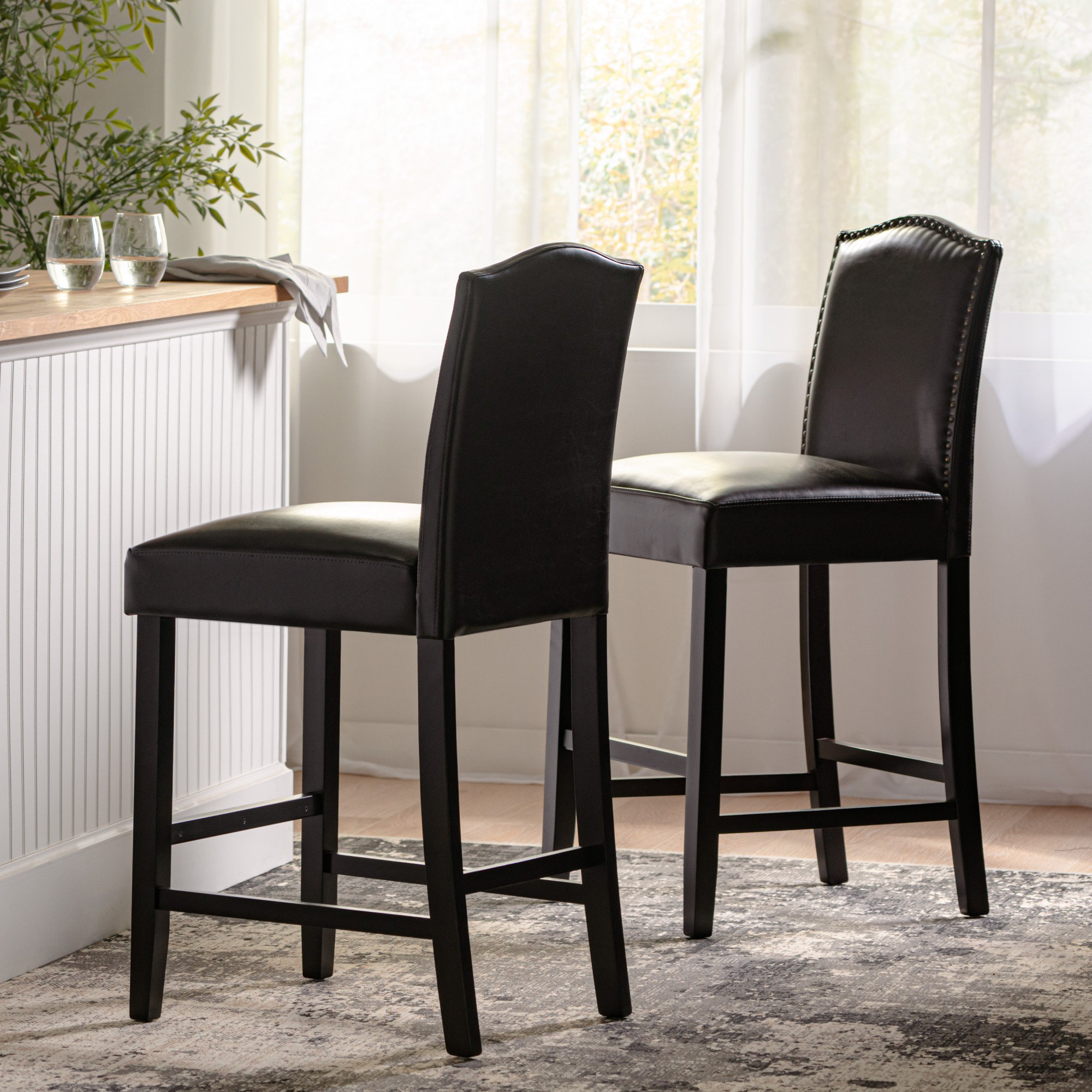 Dakota Fields Elegant Comfort Bar Stools with Nailhead Trim (Set of 2 ...