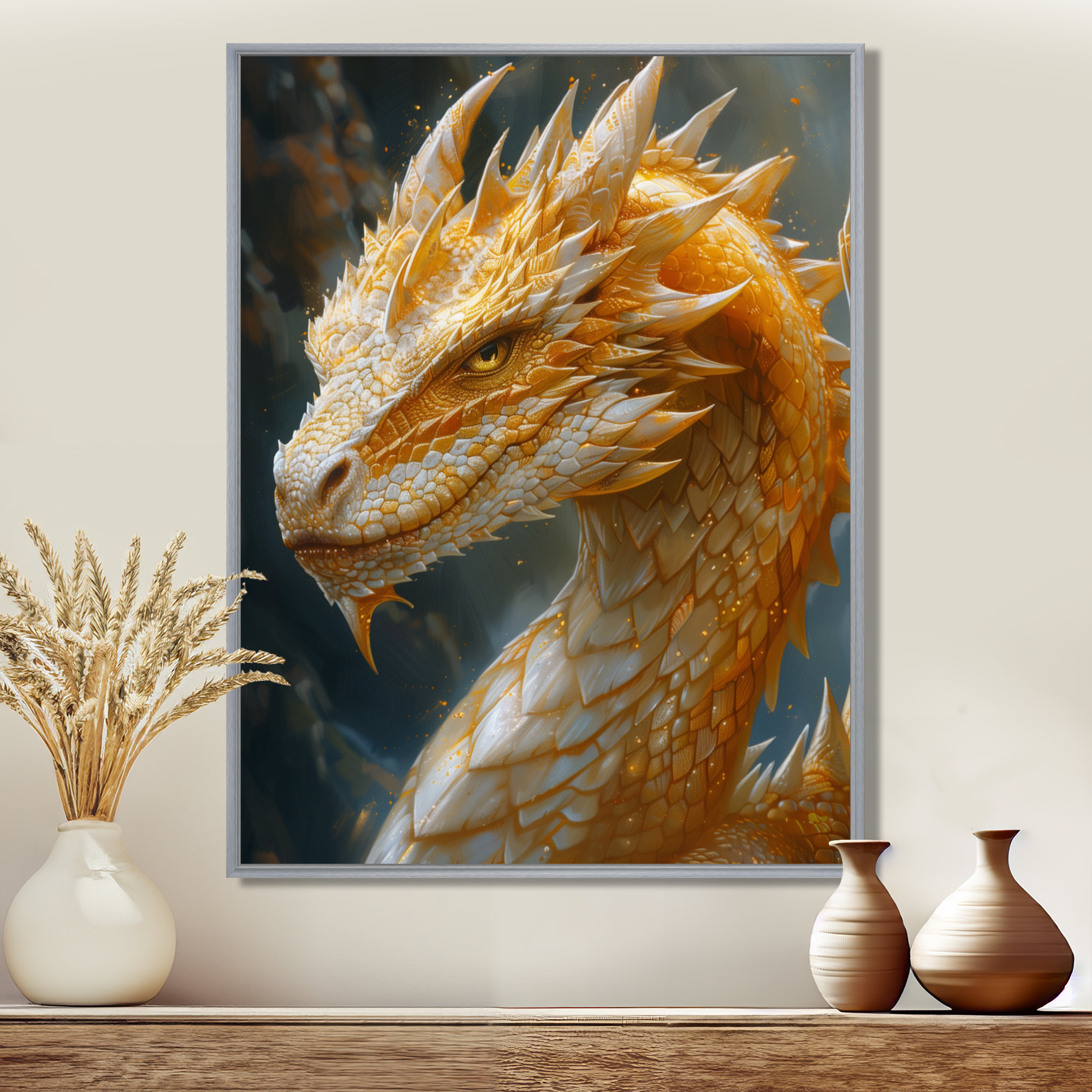 Trinx Yellow White Golden Claw Dragon - Dragons Wall Art Print | Wayfair