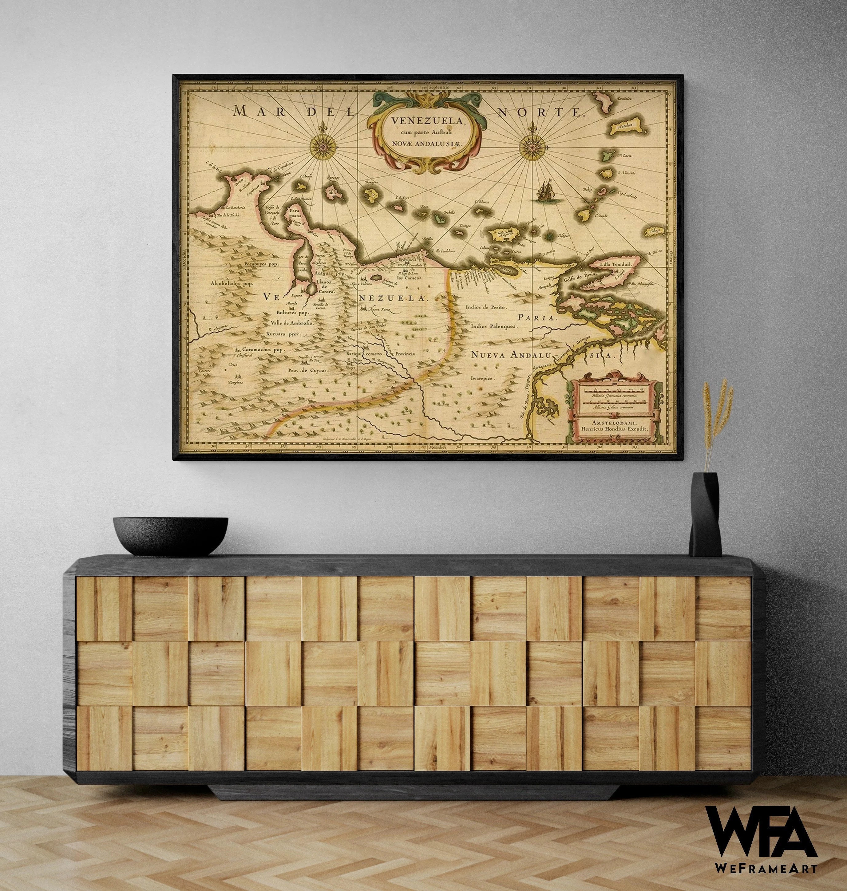 WeFrameArt Venezuela 1630, Map Of South America, Caribbean Map Print ...